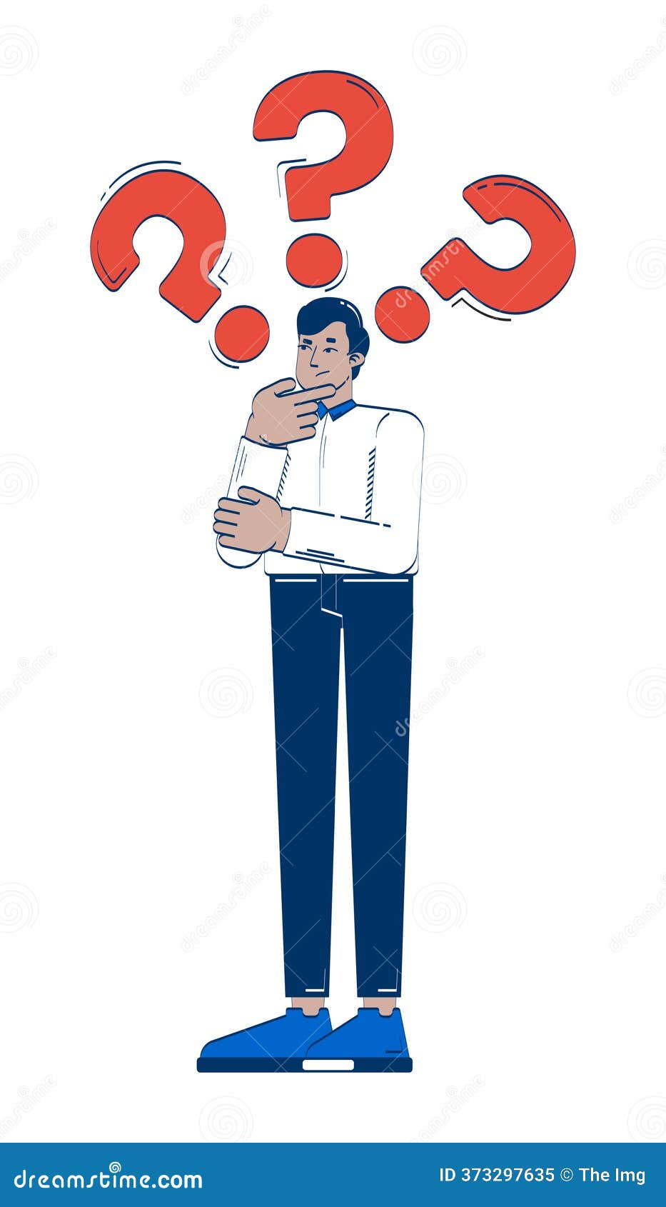 Indian Corporate Man Pondering With Question Marks Doodle Linear ...