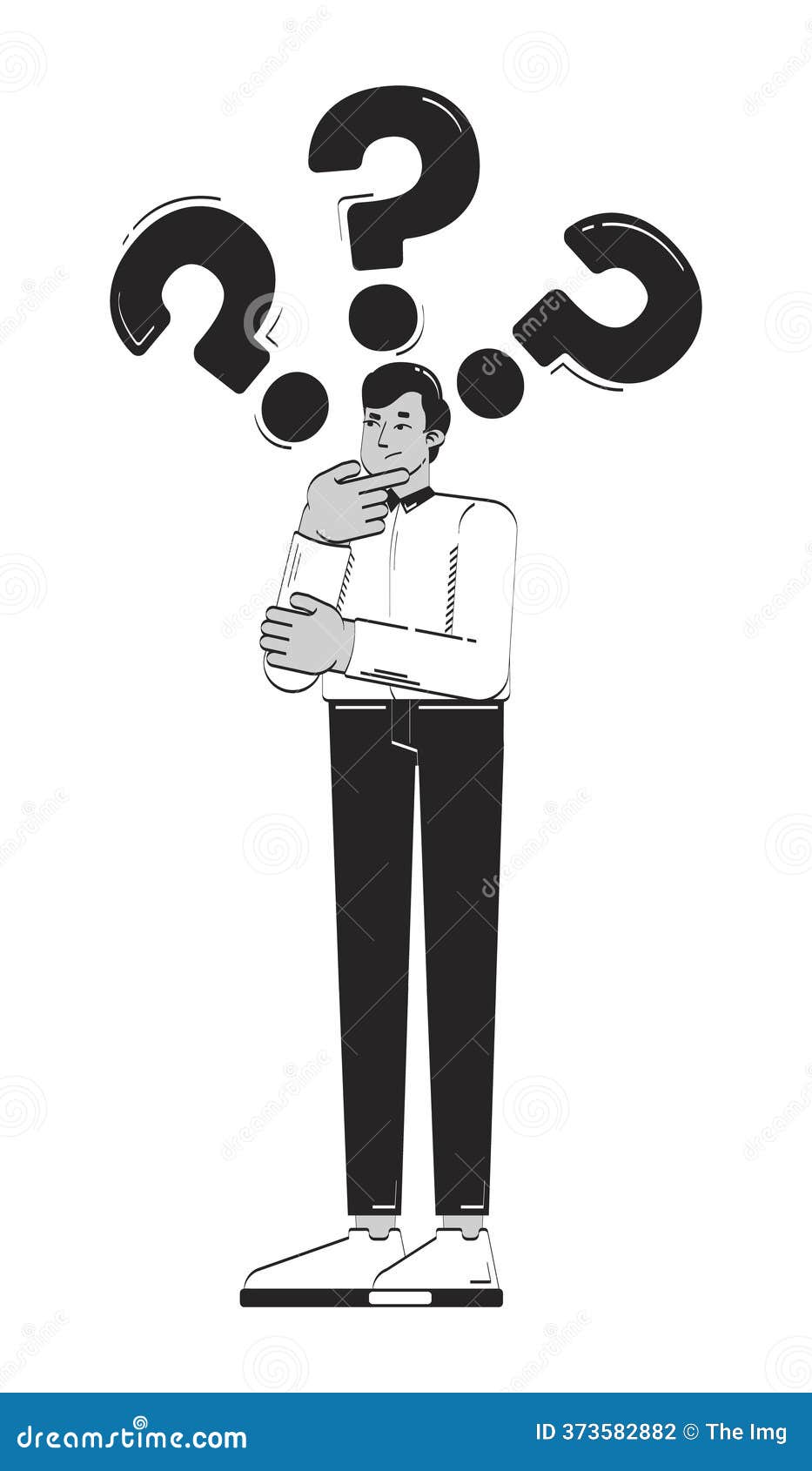 Indian Corporate Man Pondering With Question Marks Doodle Linear ...