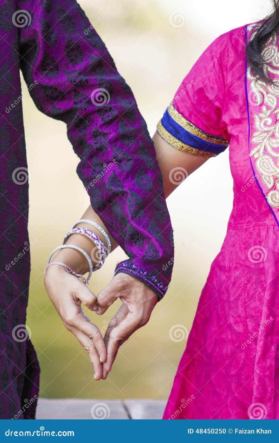 Indian Man Woman Holding Hands with Heart Stock Photo - Image of ...