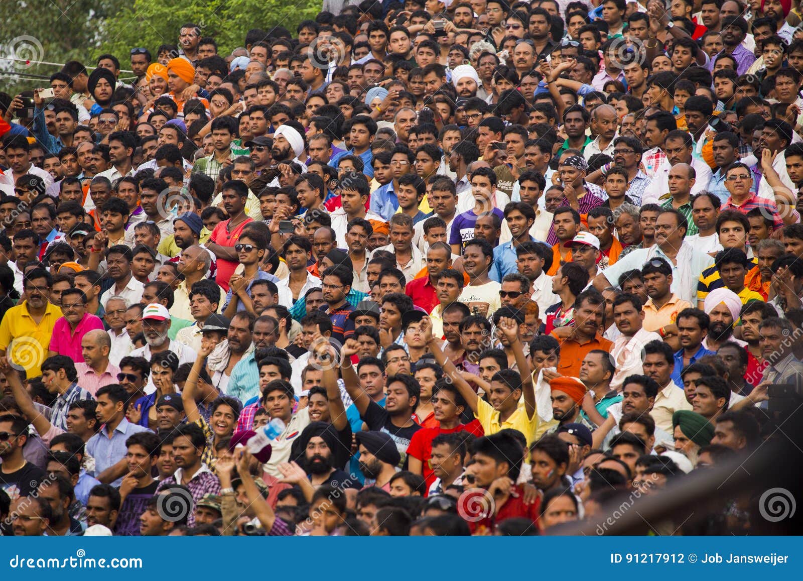 Indian Crowd Cheering And Celebrating Flag Hosting Event Performed By ...