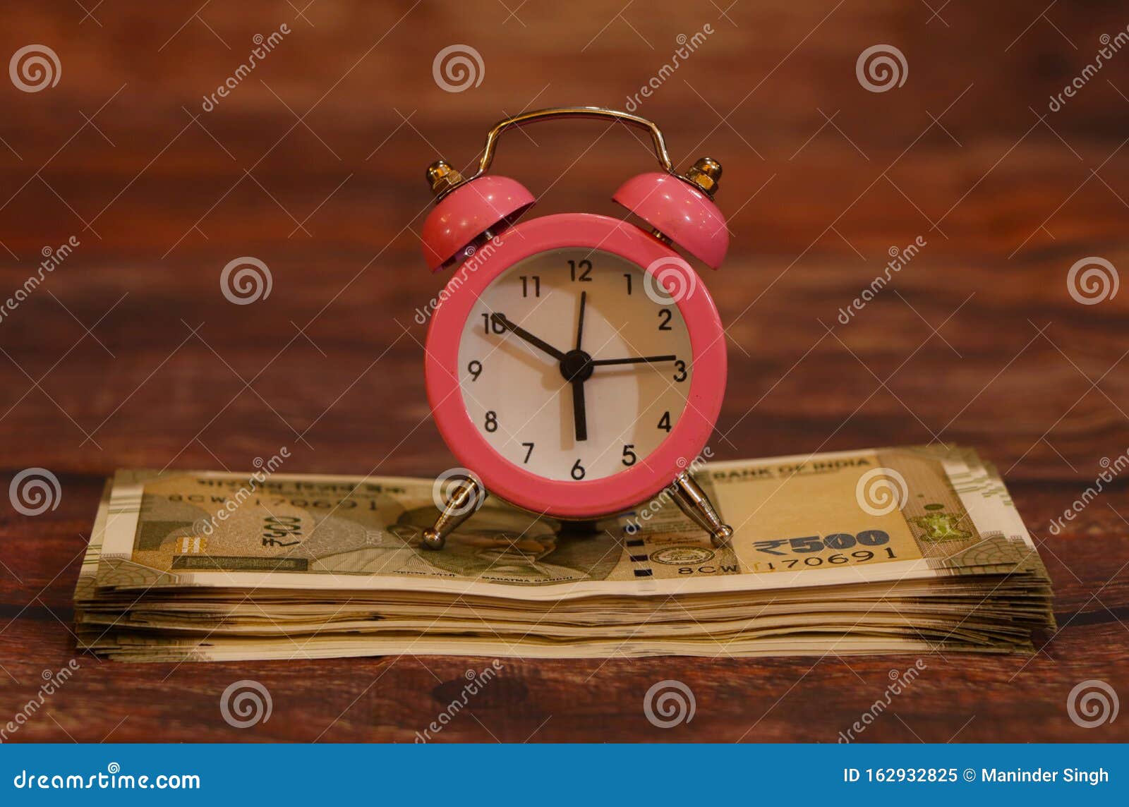 Indian Currency Banknotes with Alarm Clock. Stock Image - Image of ...