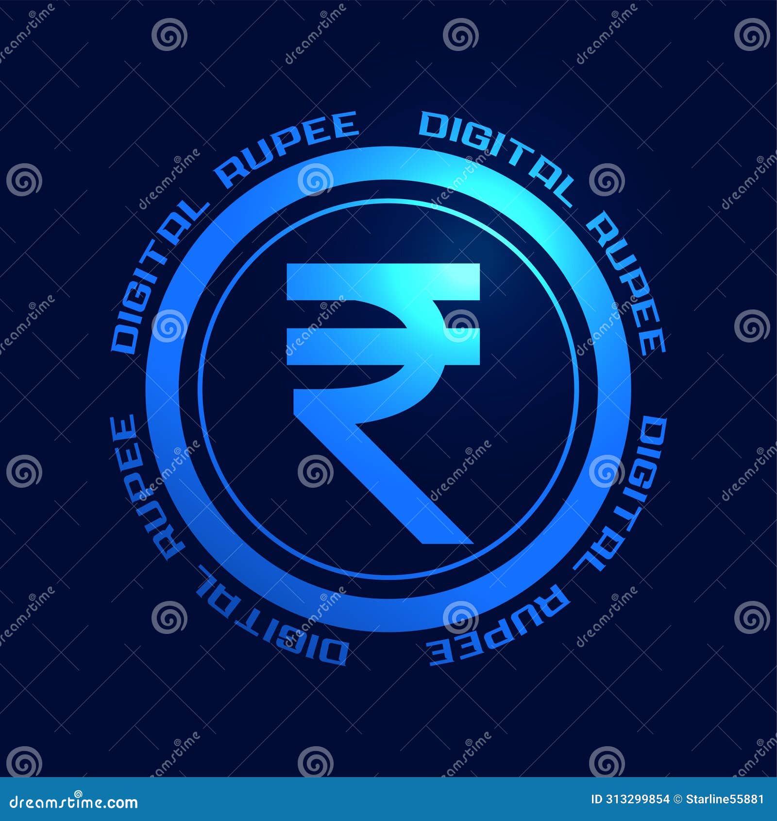 Indian Currency Digital Rupee Sign on Blue Background Stock Vector ...