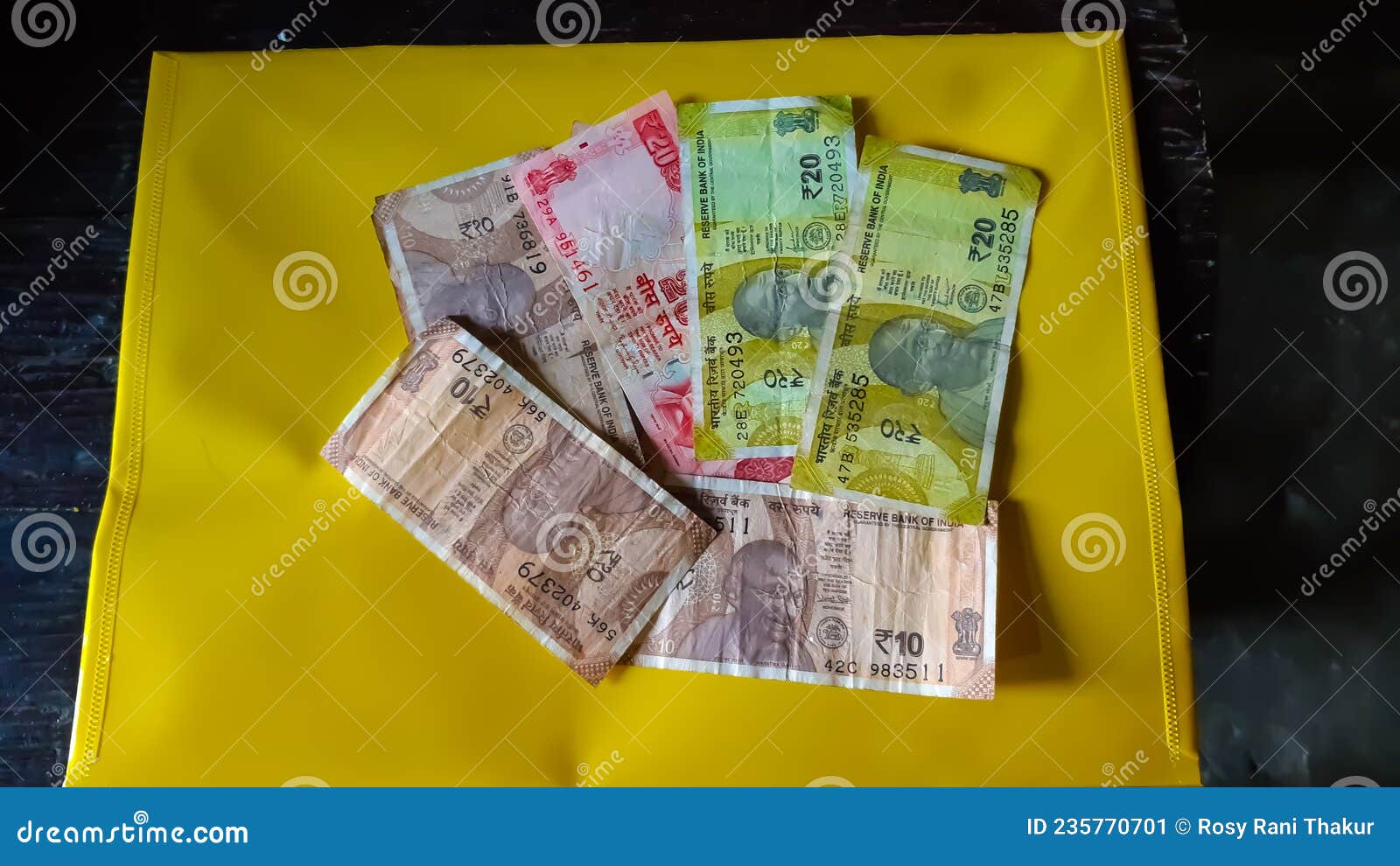 Indian Currency Rupee Notes. Background Yellow Stock Image - Image of ...
