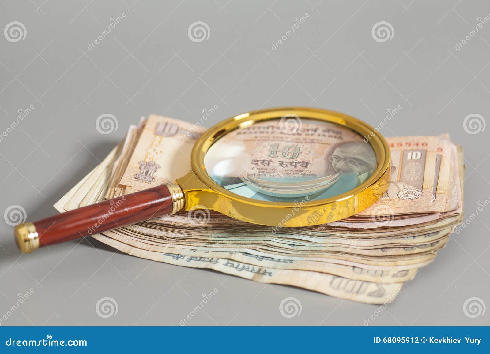 Indian Currency Rupee Notes with Magnifying Glass Stock Photo - Image ...