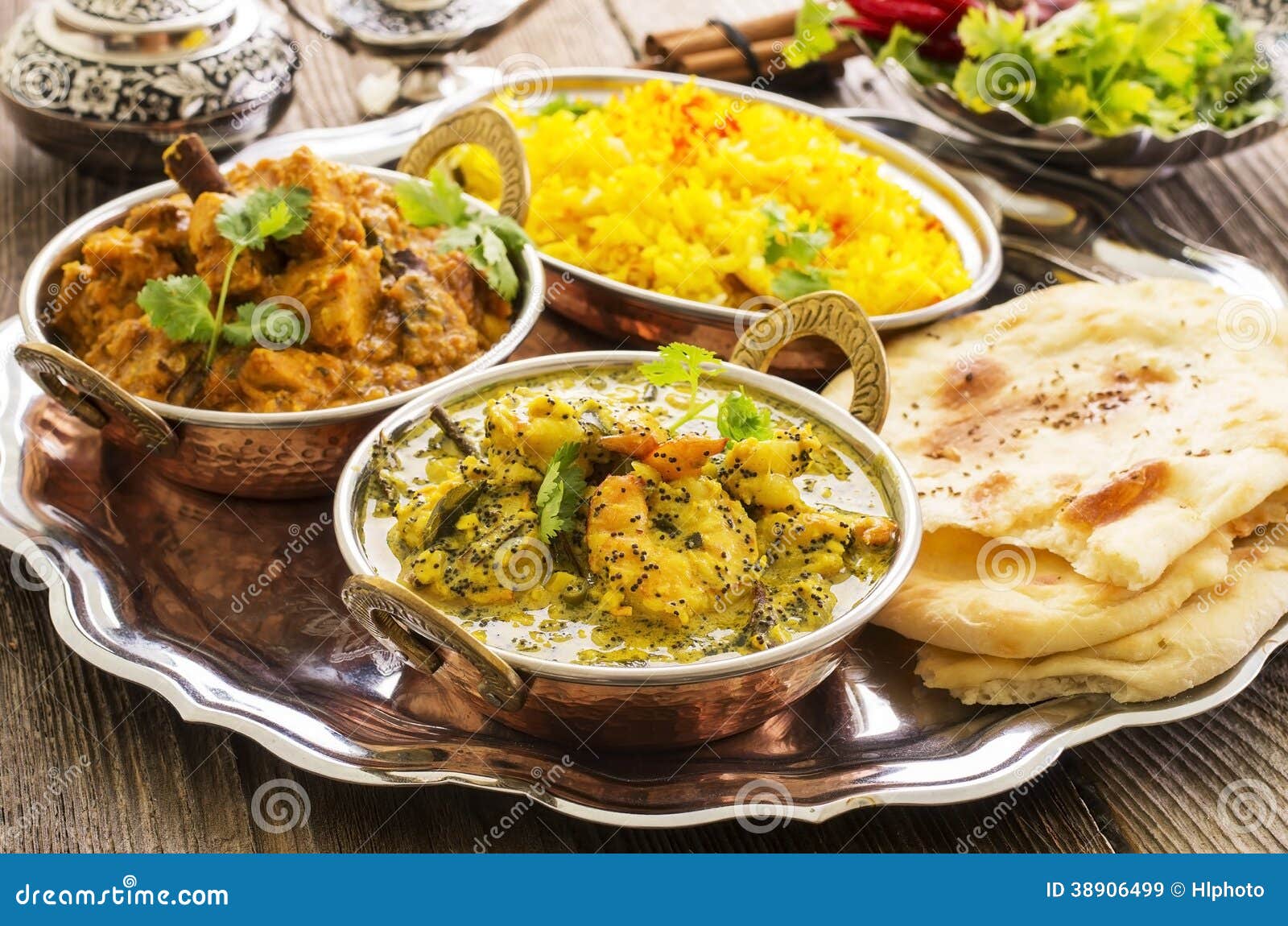 Indian Curries with Rice and Bread Stock Image - Image of herb, bread ...