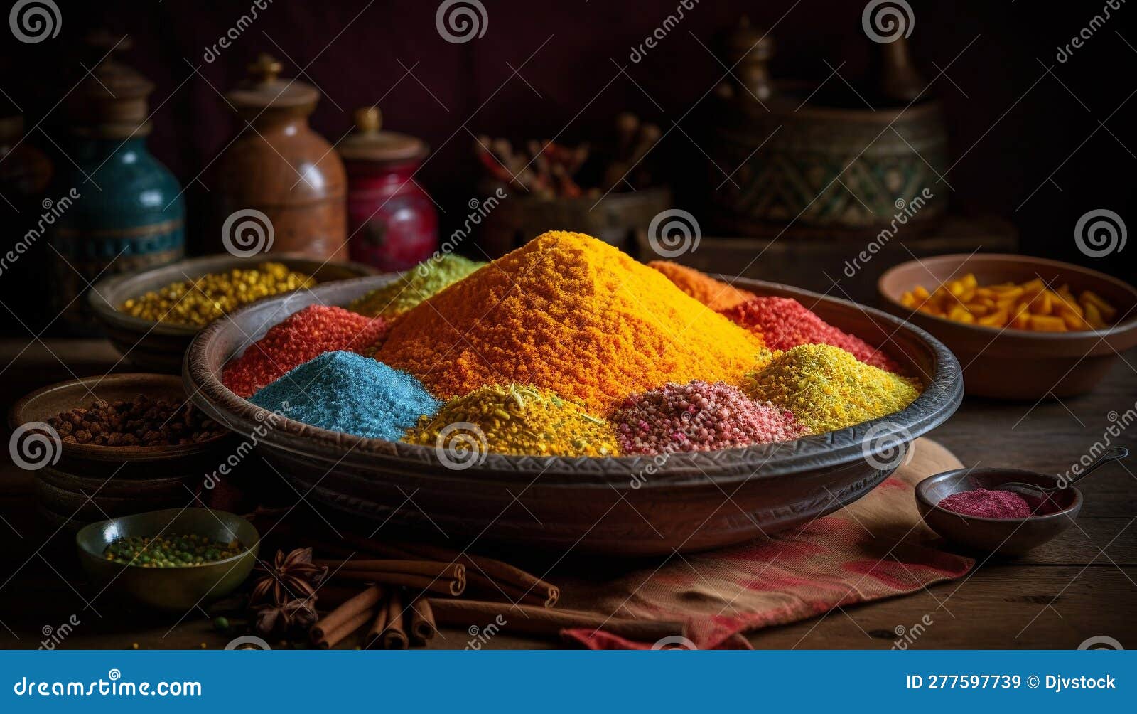 Indian Curry Bowl with Multi Colored Spices and Fresh Cilantro Garnish ...