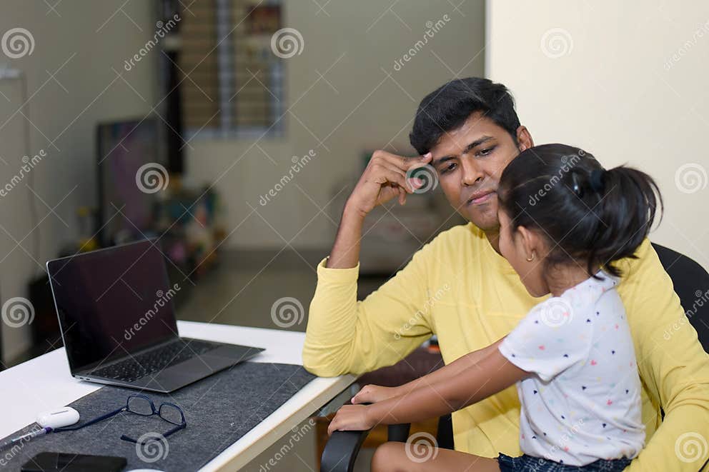 Indian Dad Connects with Daughter while Working Remotely Stock Photo ...