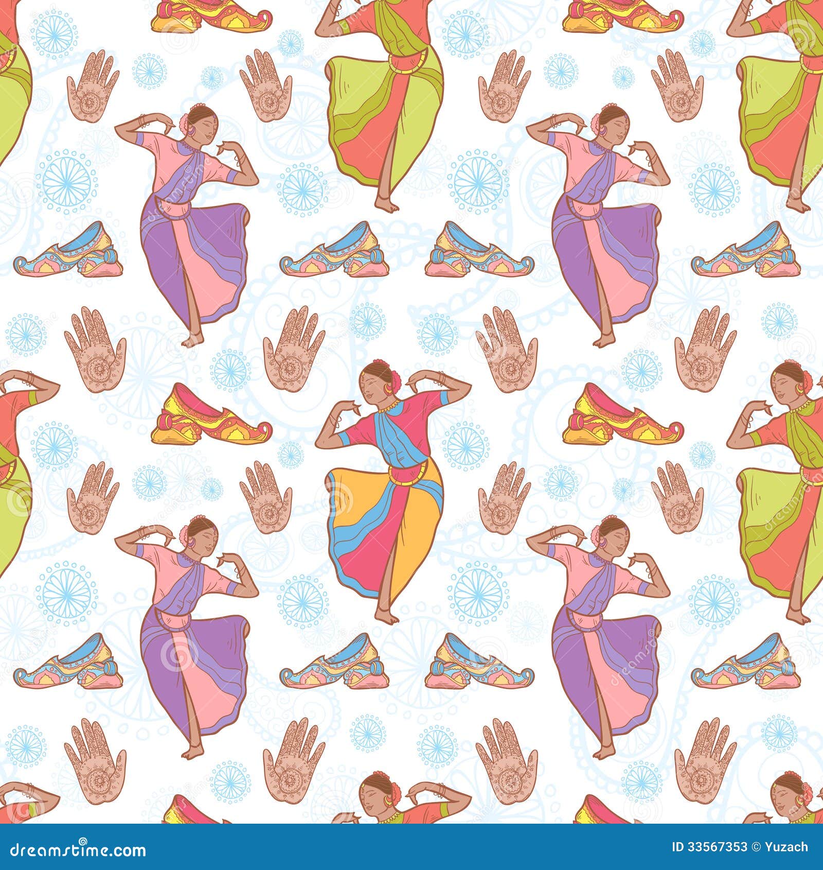 Indian Dancer Girl Seamless Pattern Stock Vector - Illustration of ...