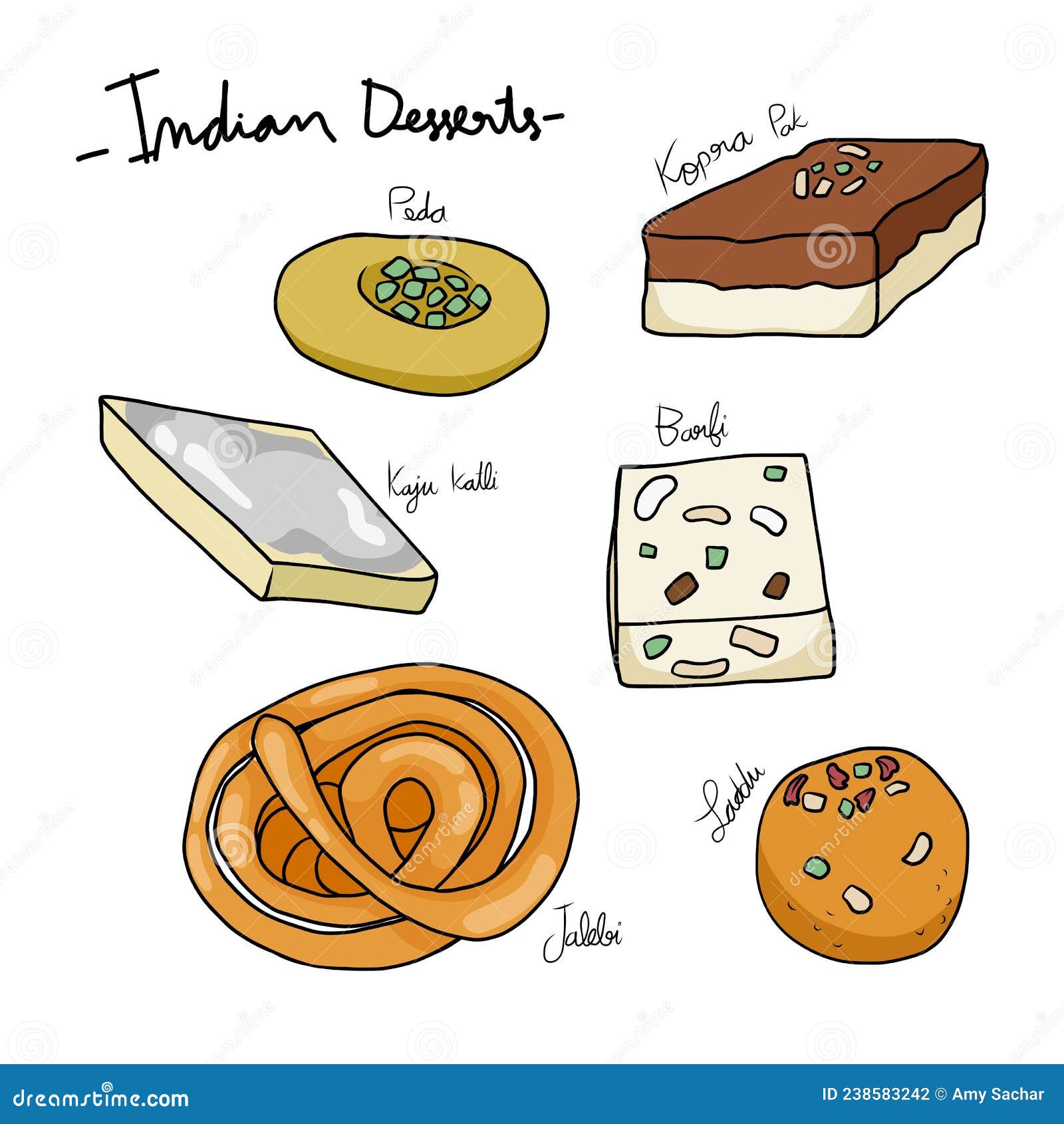 Indian Desserts Drawing Set Vector Illustration Stock Vector ...