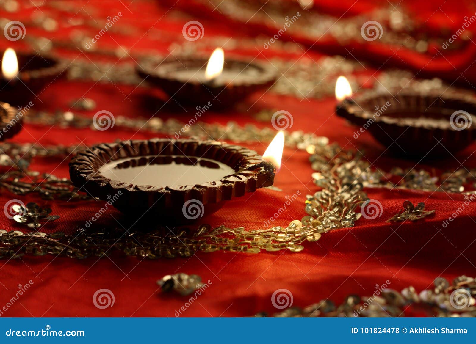 Indian Diwali Diya with Festive Lights and Bokeh Stock Photo - Image of ...