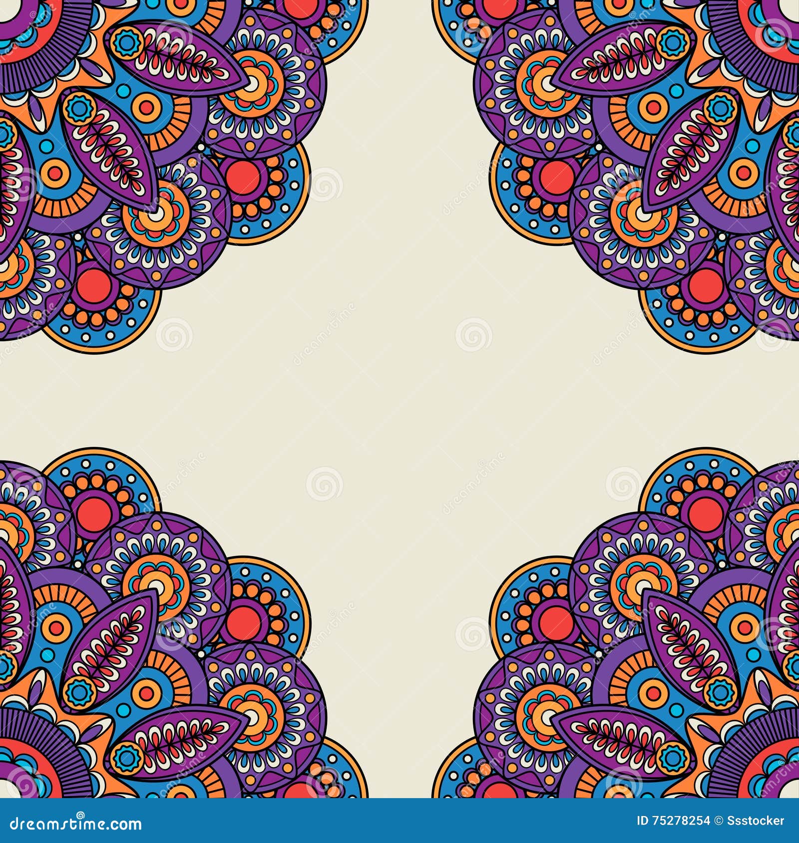 Indian Doodle Floral Bright Colored Frame Stock Vector - Illustration ...