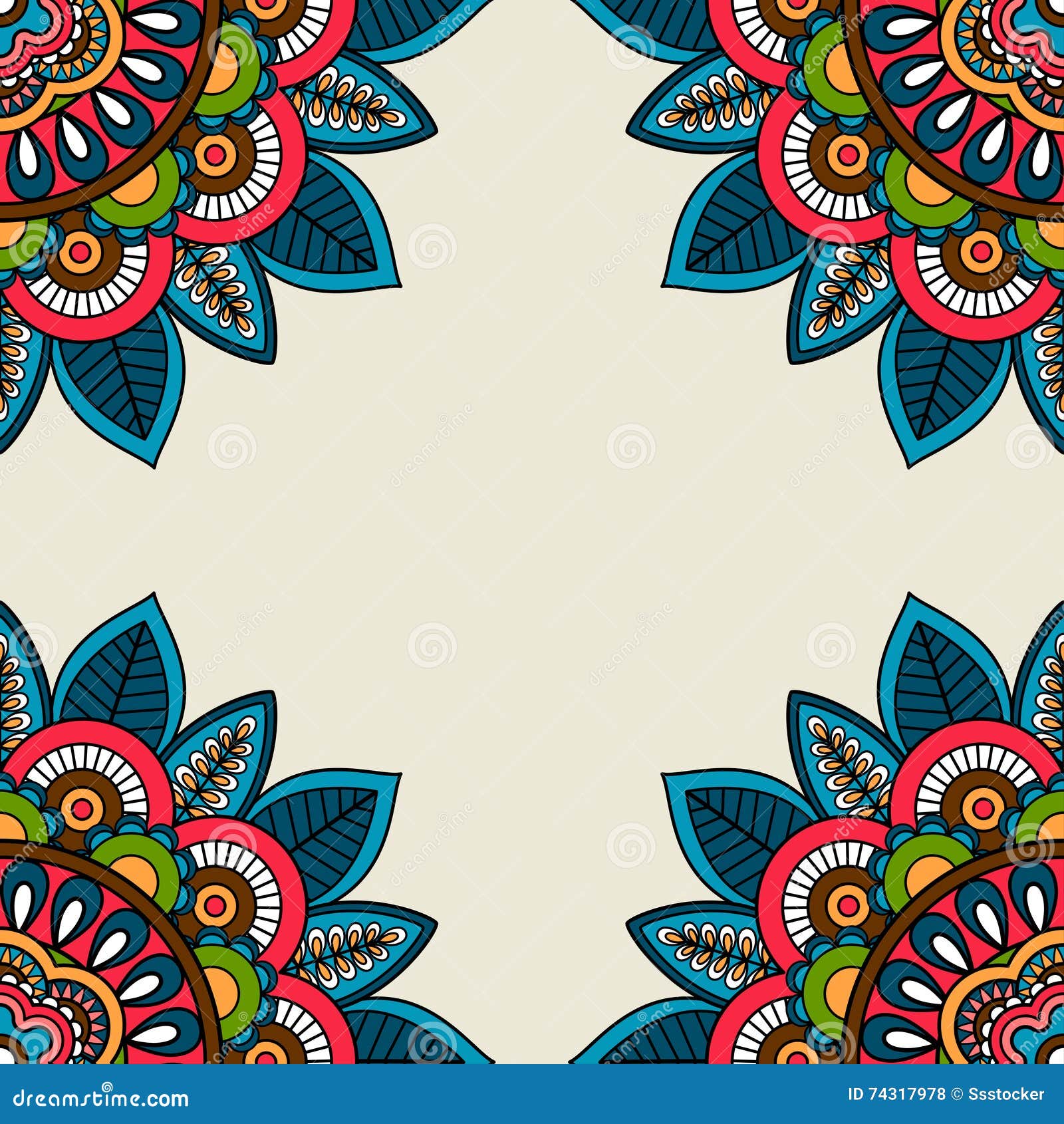 Indian Doodle Floral Corners Frame Stock Vector - Illustration of lace ...