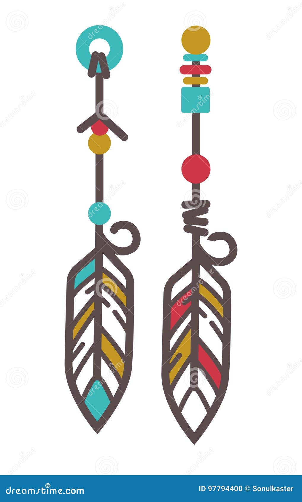 Indian Earrings with Feathers Stock Vector - Illustration of decorative ...