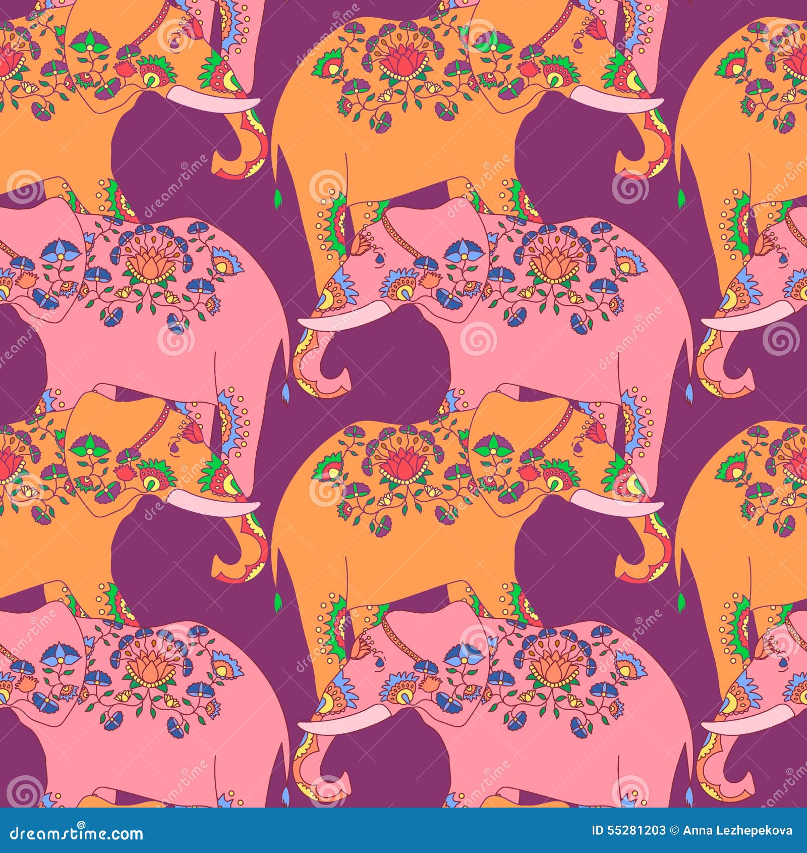 Indian Elephant with Beautiful Pattern. Stock Vector - Illustration of ...