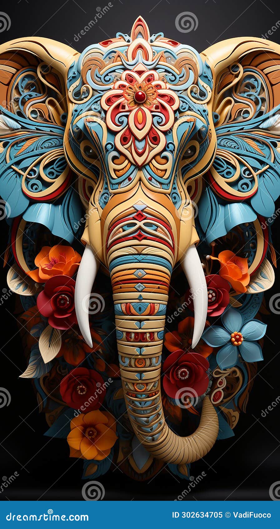 Indian Elephant, Graphic Esoteric Totem Elephant Head Stock ...