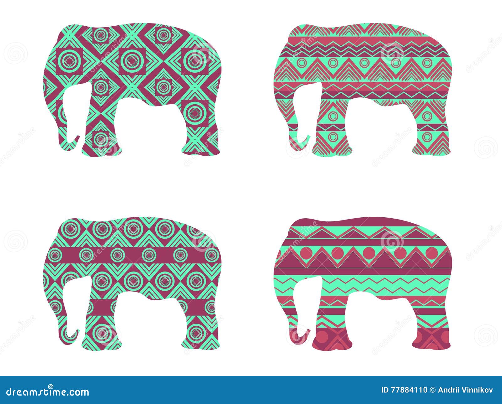 Indian Elephant Pattern. Contour Elephant Pattern. Vector Illustrations ...