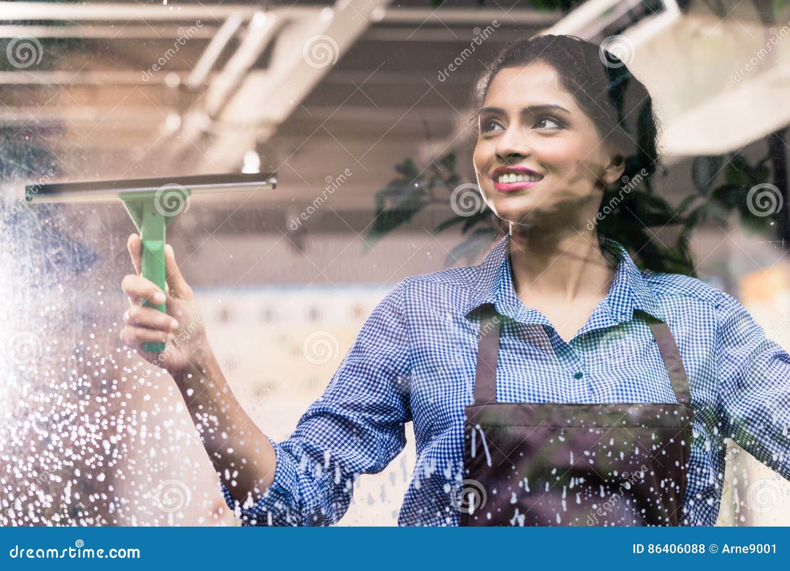Indian Employee Cleaning Windows Stock Photo - Image of coffee, cozy ...