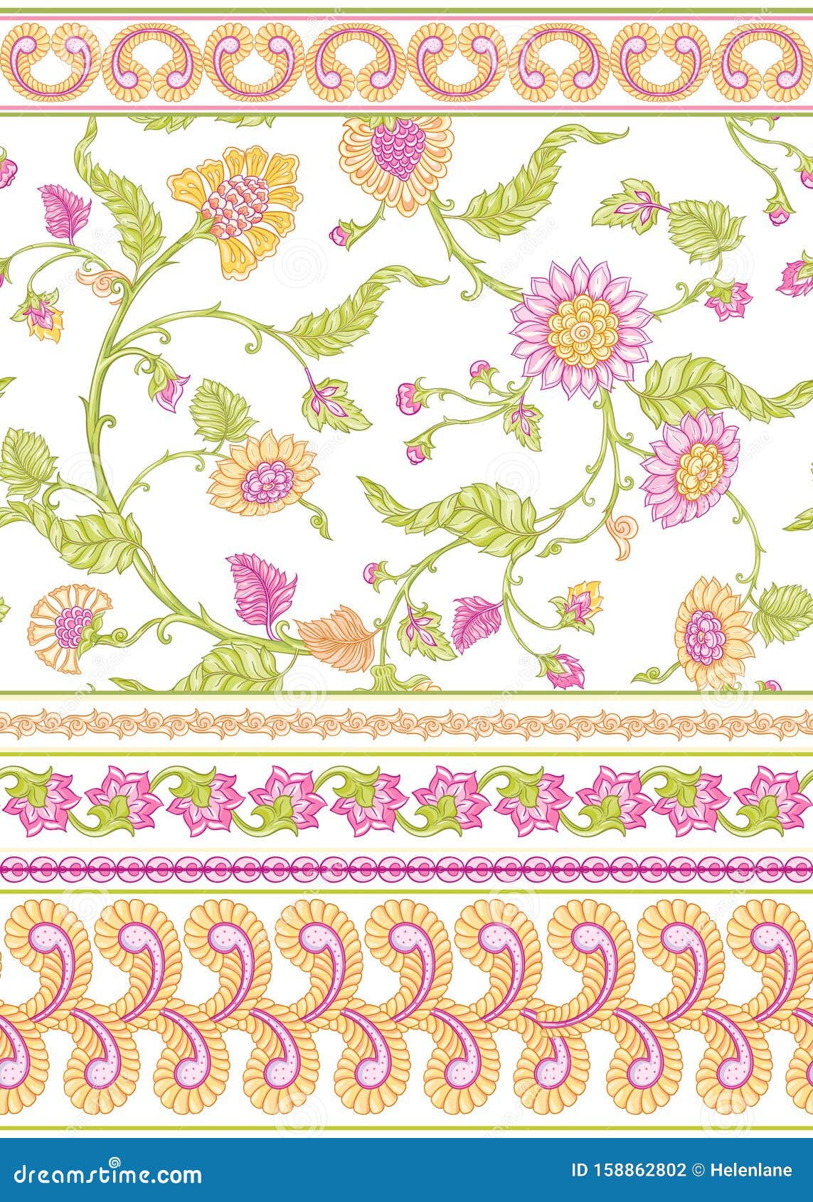 Indian Ethnic Pattern with Stylized Flowers. Stock Illustration ...