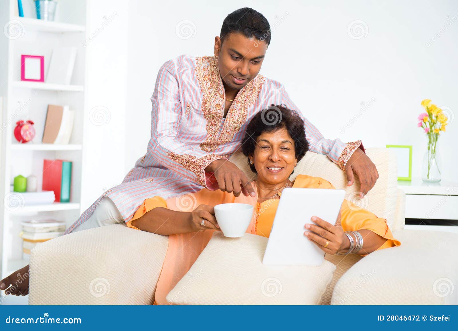 Indian Family Using Computer Tablet Stock Photo - Image of digital ...