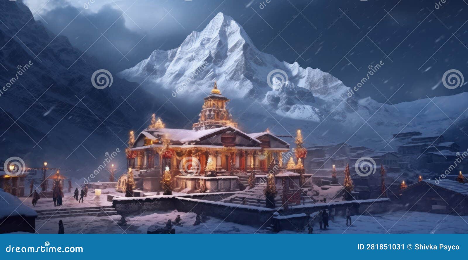 Indian Famous Temple Kedarnath in Snow Fall Stock Illustration ...