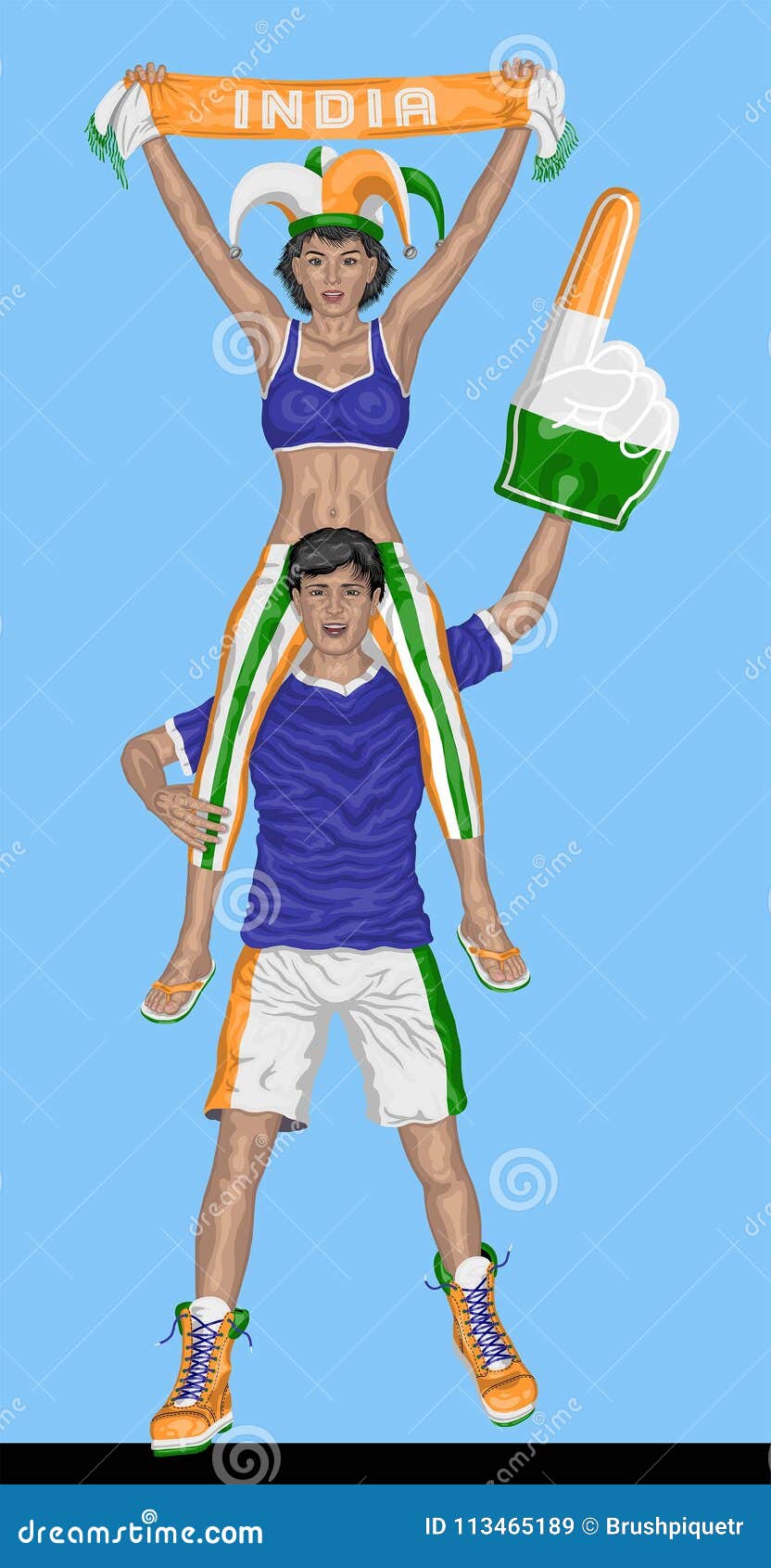 Indian Fans Supporting India Team with Scarf and Foam Finger Stock ...