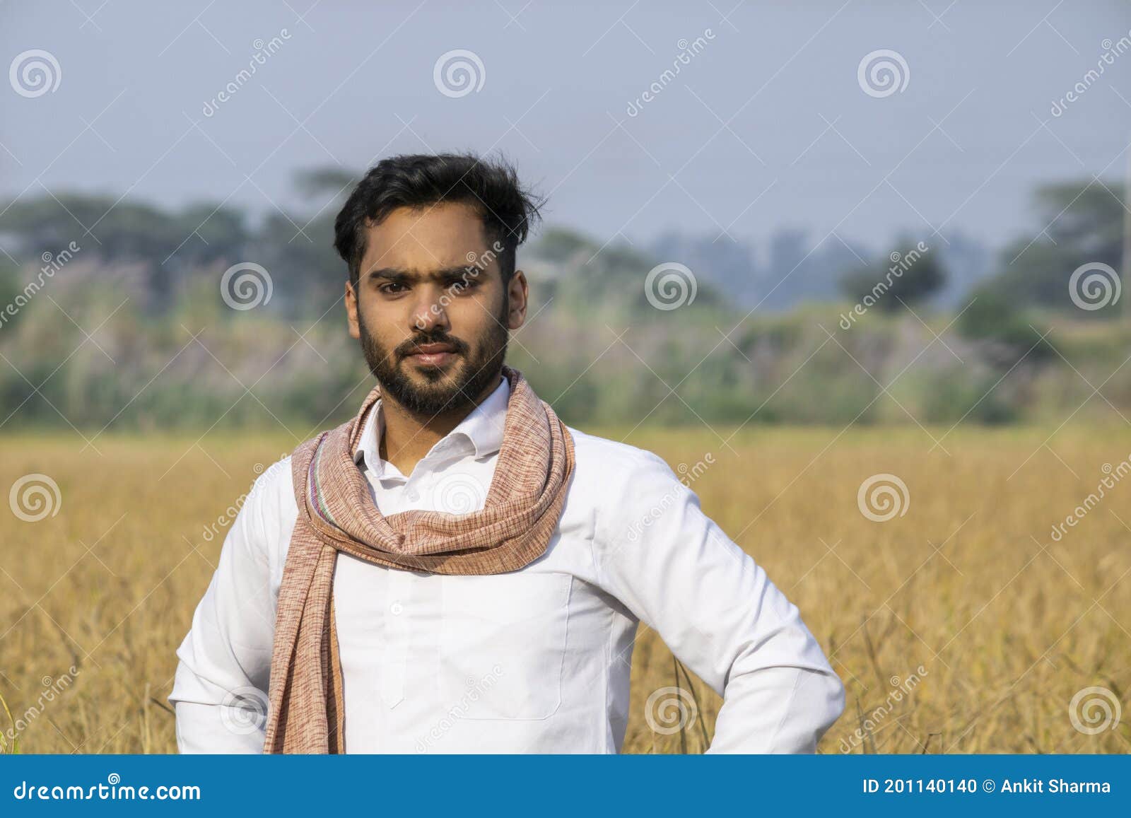 Indian Farmer with Paddy Field in Back Stock Photo - Image of model ...
