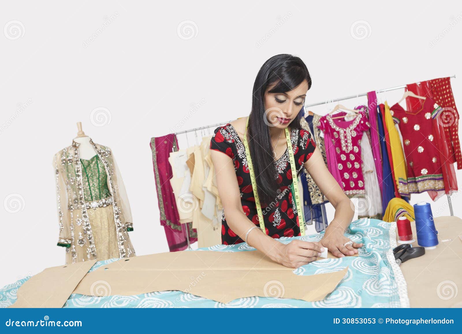Indian Female Clothing Designer Working in Design Studio Stock Image ...