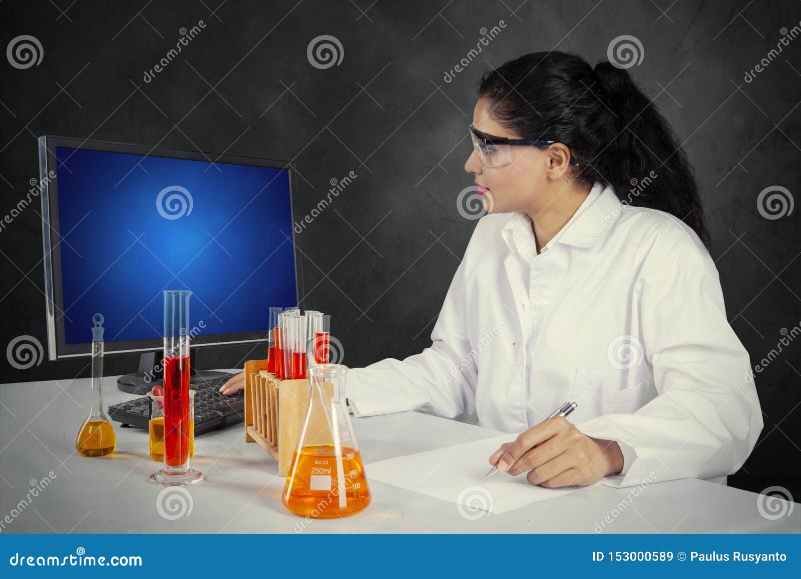 Indian Female Researcher Working with Computer Stock Image - Image of ...