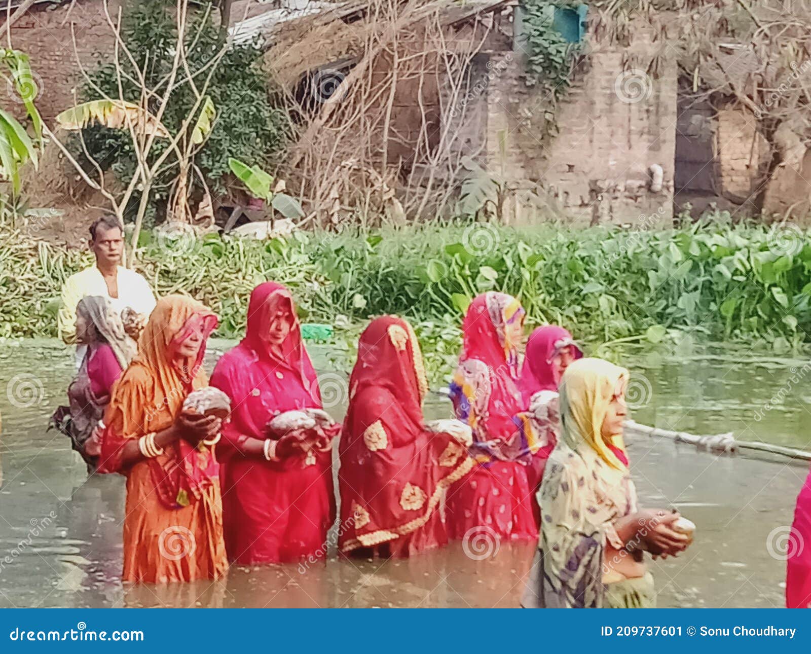 Indian Chath Festival Celebrated in Bihar Man and Woman Celebrating ...