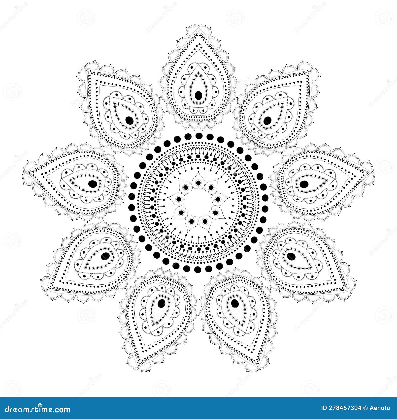 Indian Filigree Dotted Ornament Vector Mehendi Pattern with Paisley ...