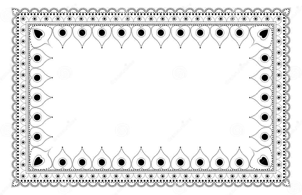 Indian Filigree Dotted Ornament Vector Rectangular Frame with Paisley ...
