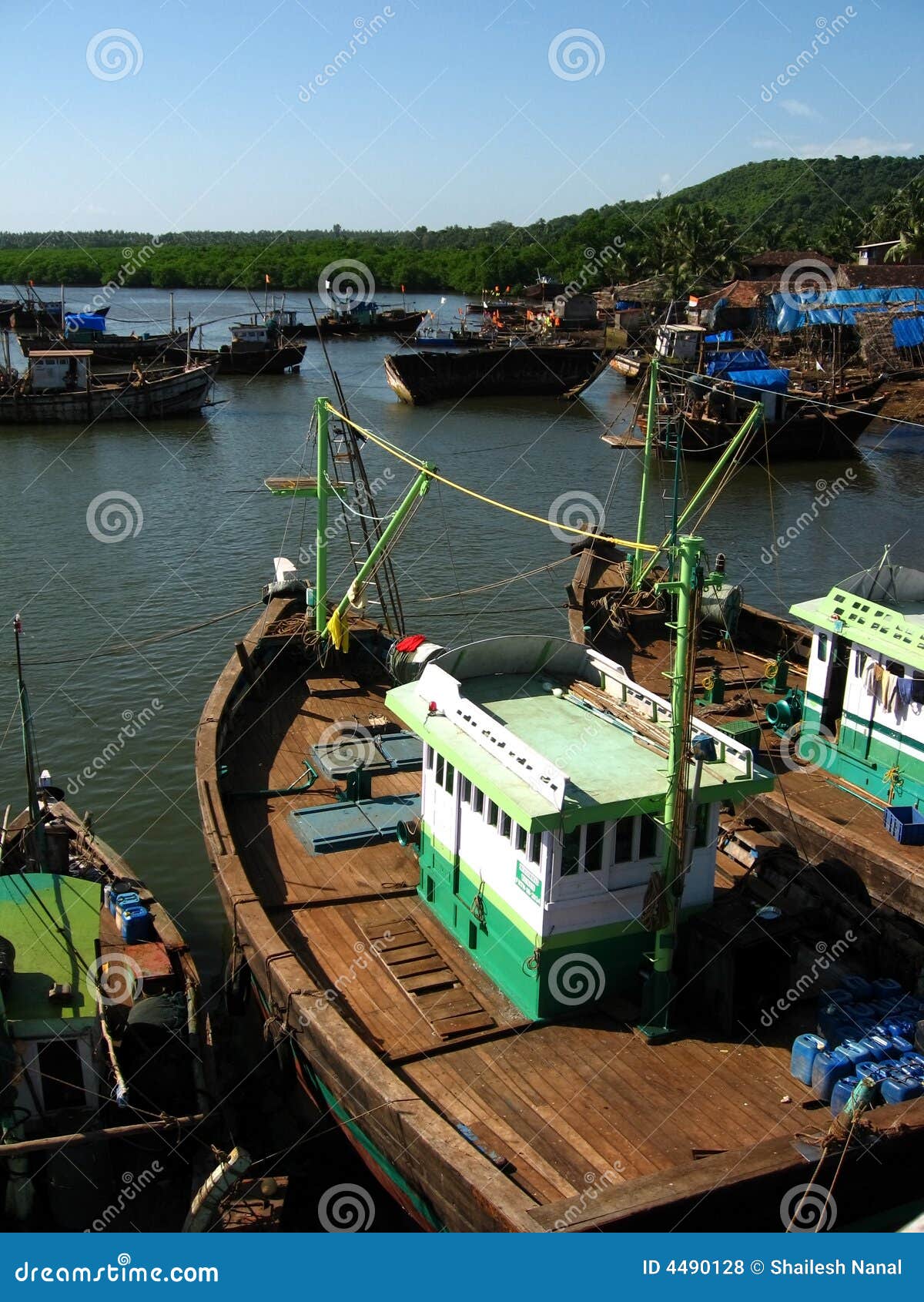 Indian Fishing Boats in Harbor Stock Photo - Image of fleets ...