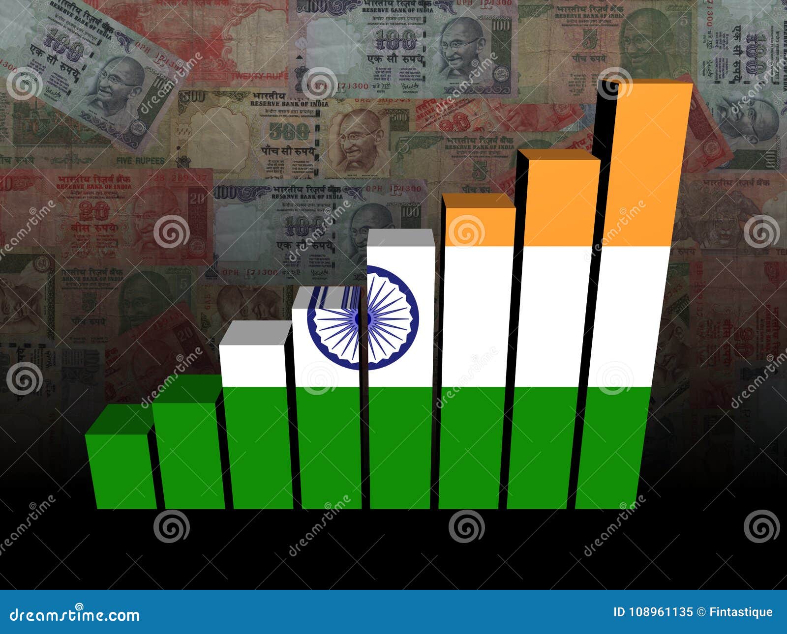 Indian Flag Bar Chart Over Rupees Illustration Stock Illustration ...