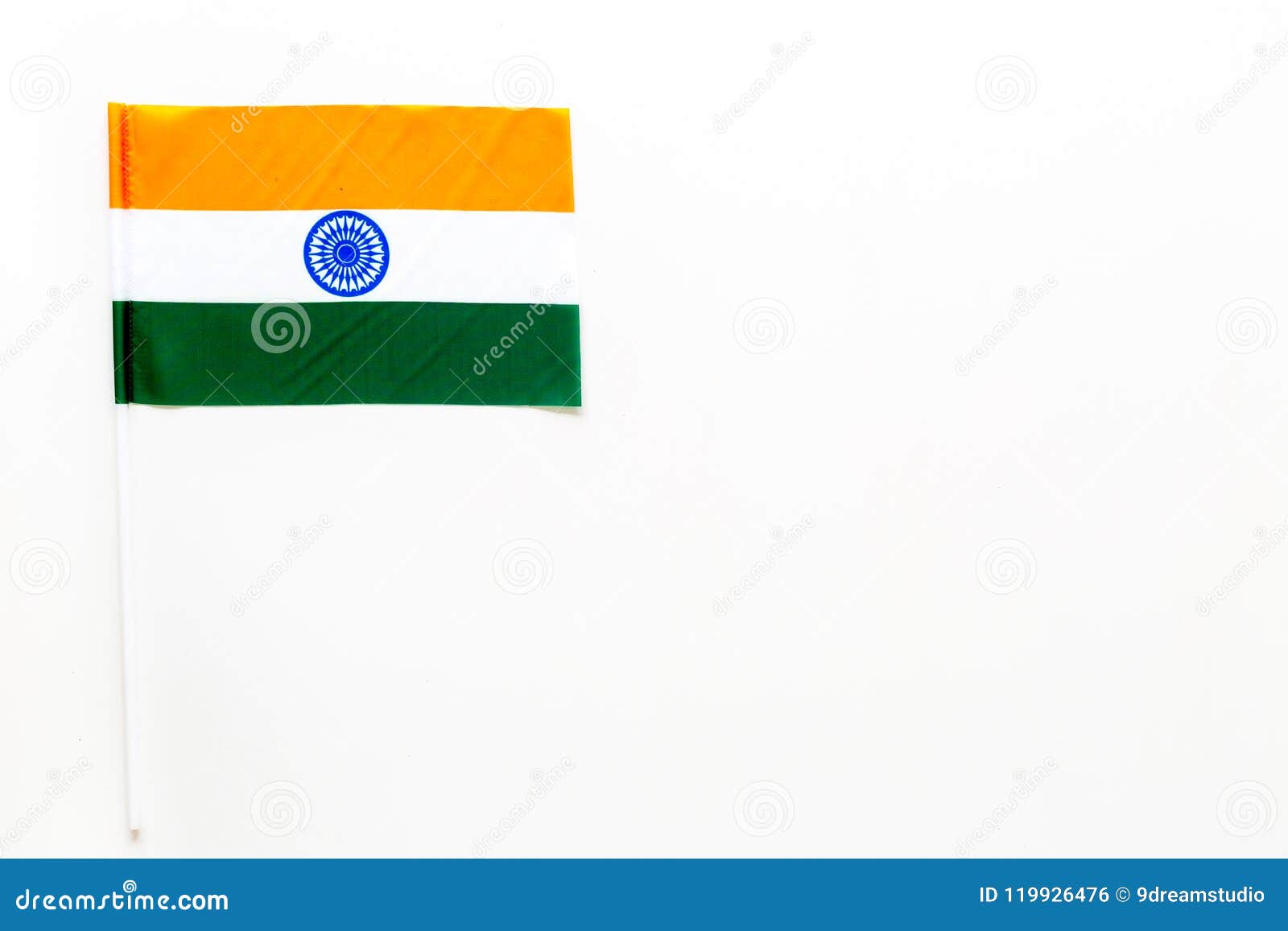 Indian Flag Concept. Small Flag on White Background Top View Copy Space ...