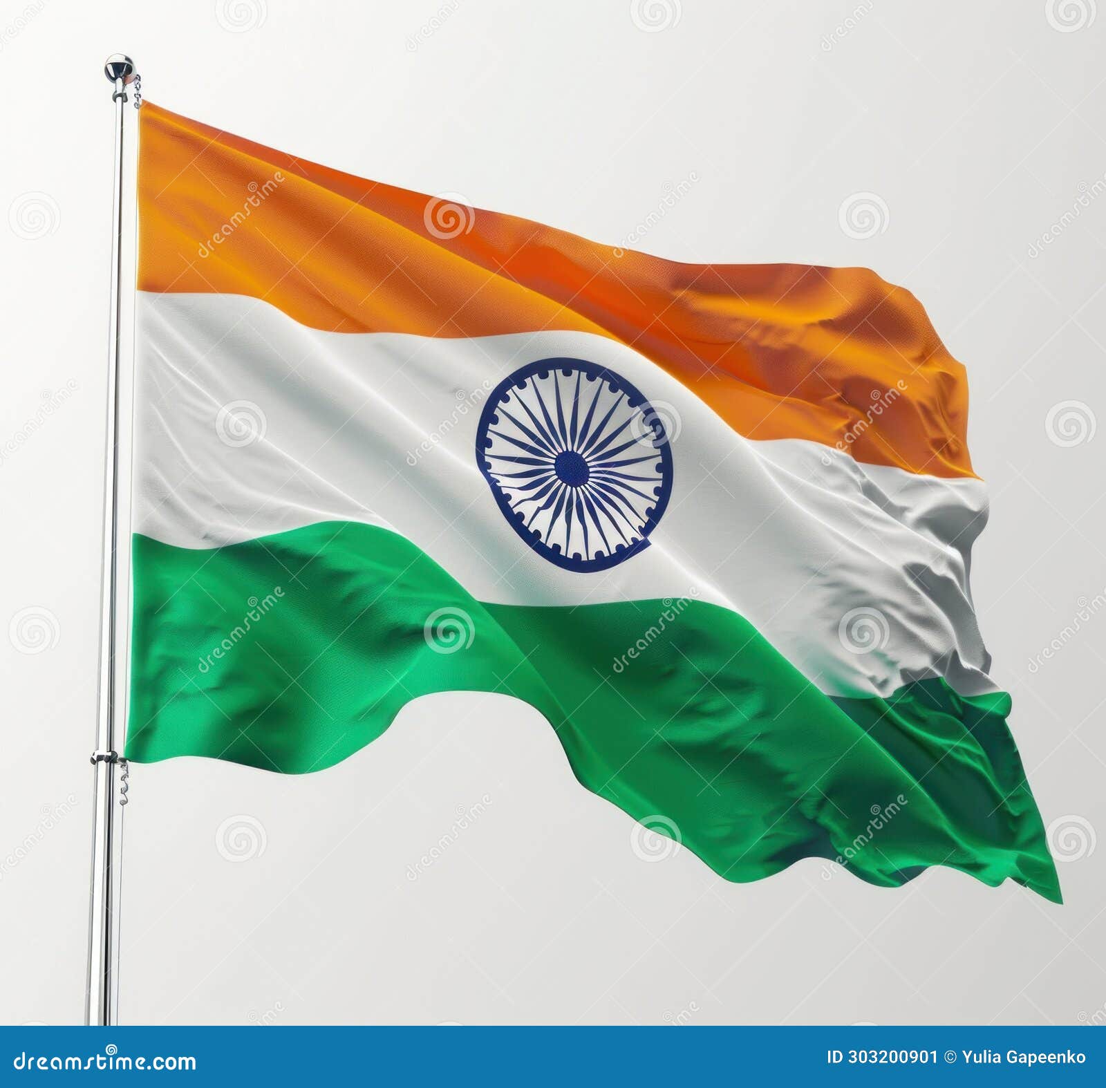 The Indian Flag Flailing Over White Stock Illustration - Illustration ...
