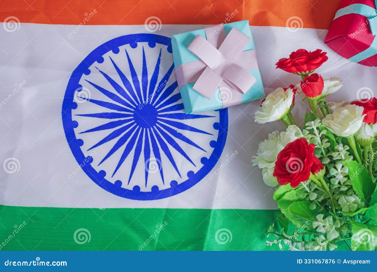 Indian Flag with Flower and Gift Box on Indian Flag Background for ...