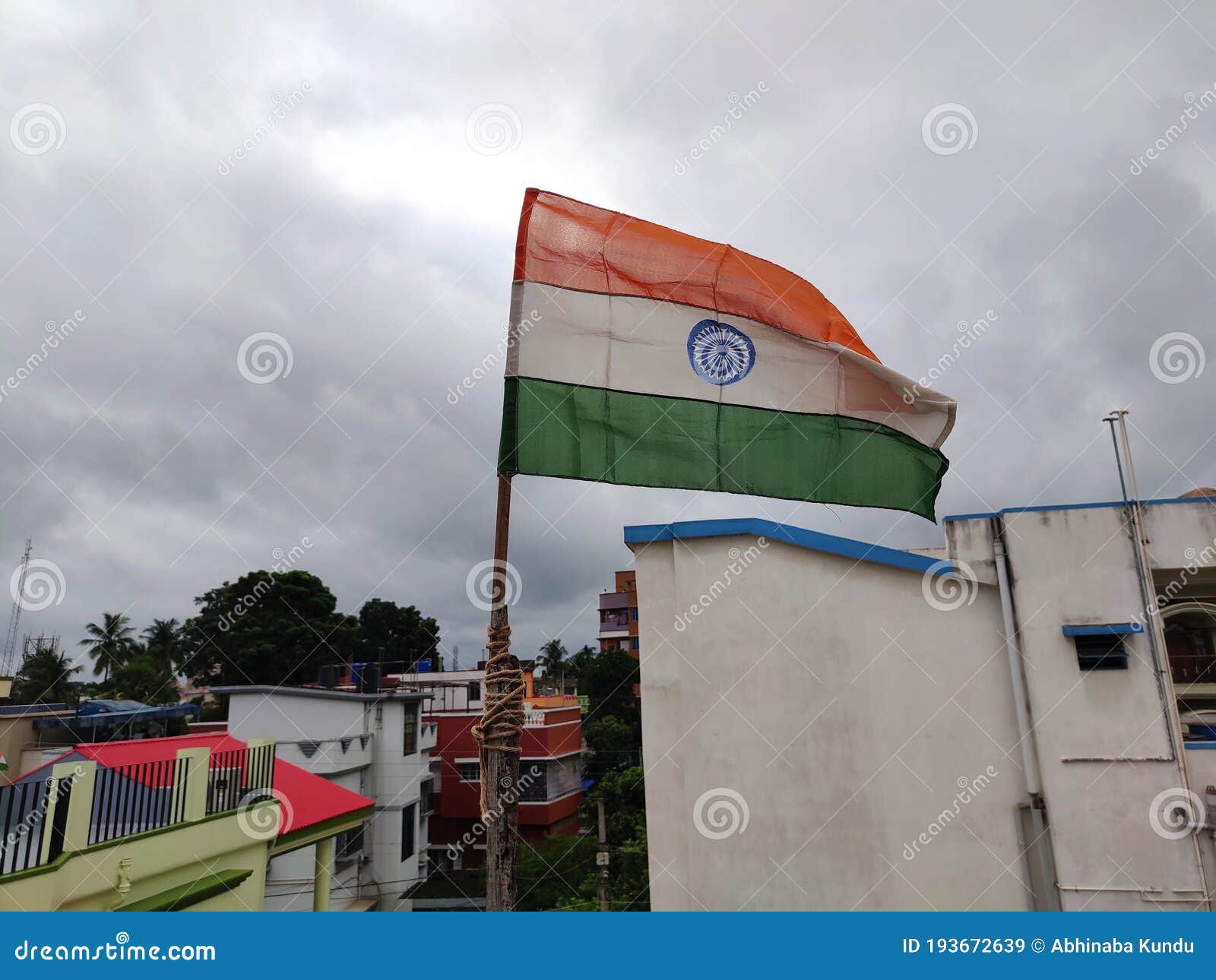 Indian Flag Flying on Rooftop, Independence Day Stock Image - Image of ...