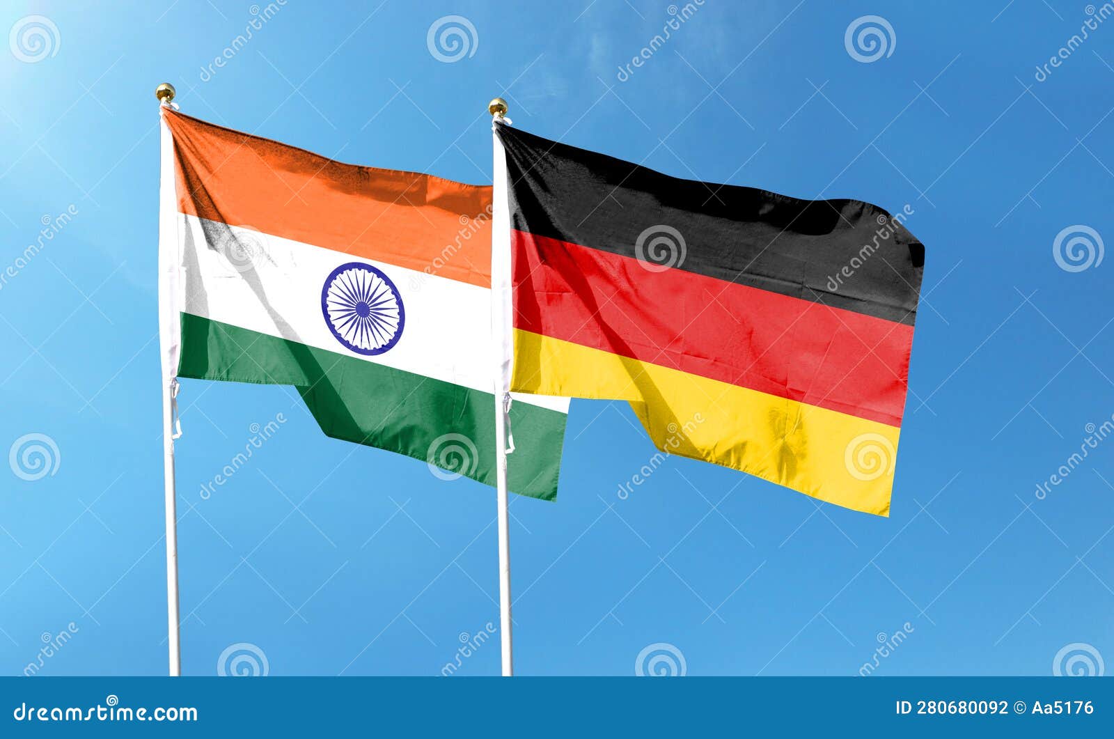 Indian Flag and German Flag on Cloudy Sky. Stock Photo - Image of ...
