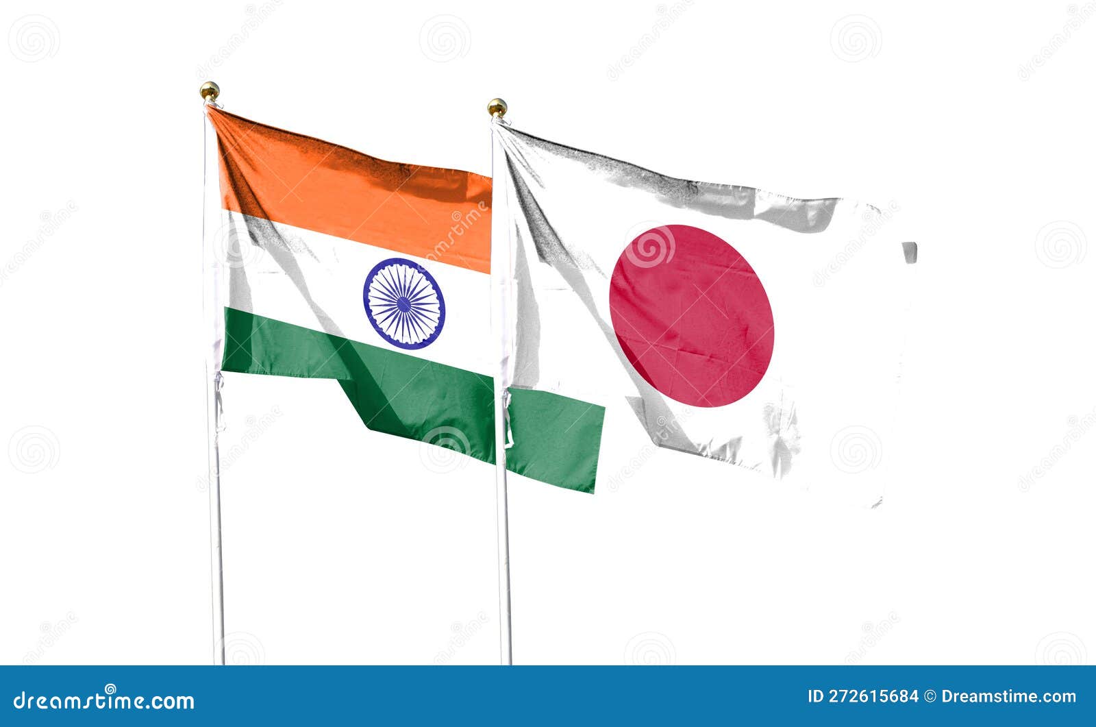 Indian Flag and Japanese Flag on Cloudy Sky. Waving in the Sky Stock ...