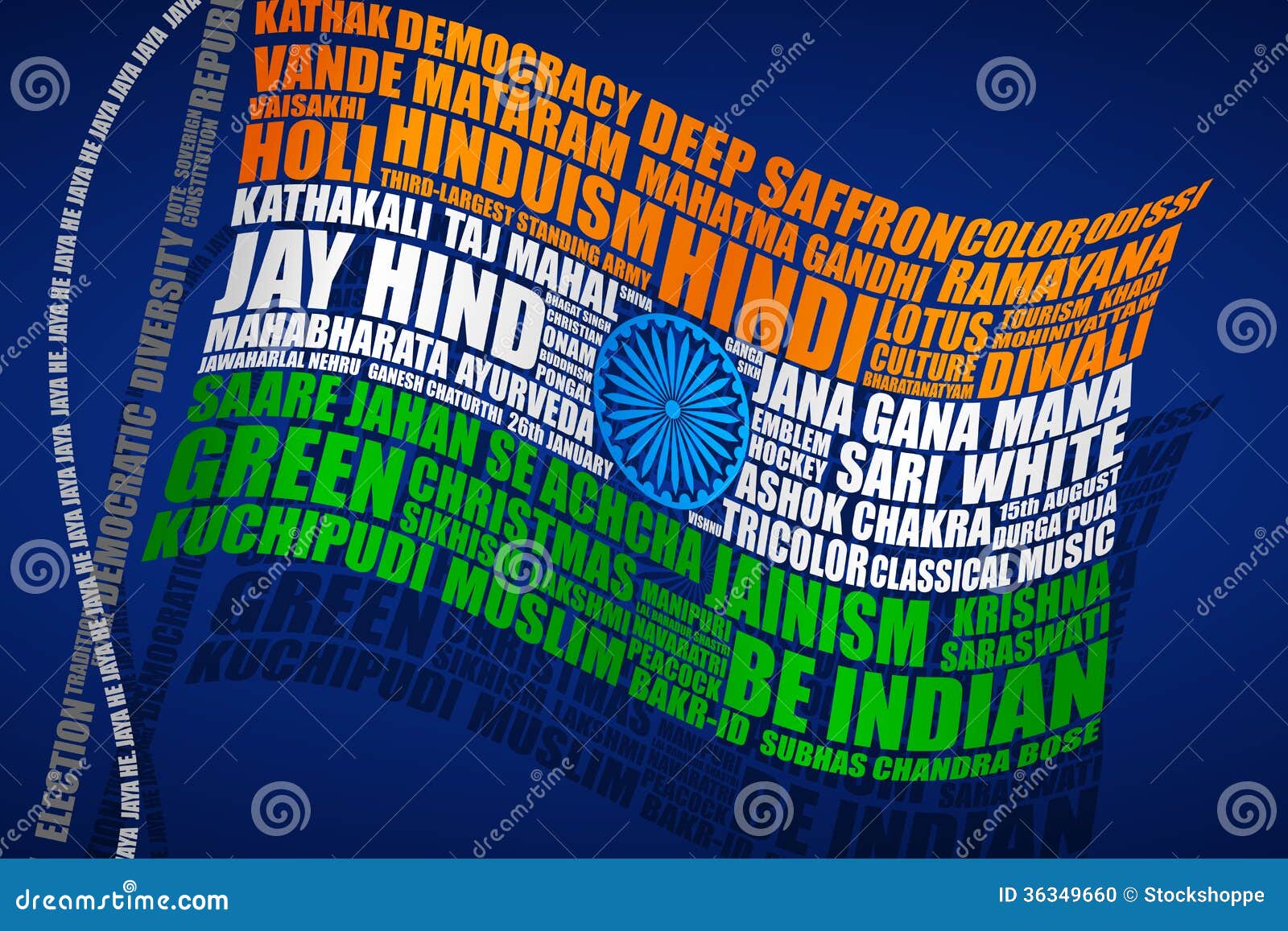 Indian Flag in Typography Style Stock Vector - Illustration of asian ...