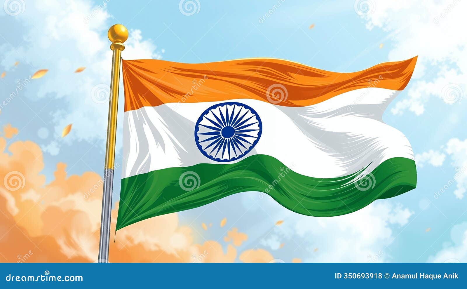 The Indian Flag Waving Proudly in the Wind Stock Illustration ...