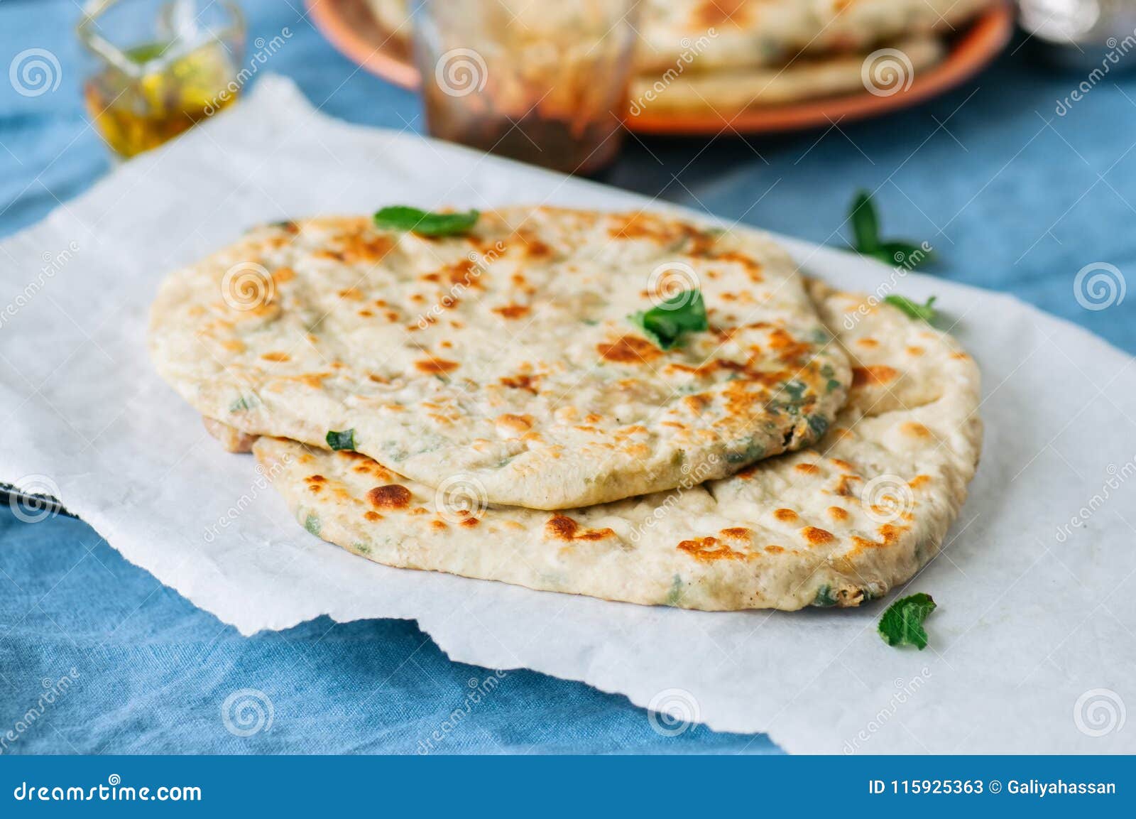 Indian Flatbread - Herb Stuffed Paratha Stock Image - Image of herb ...