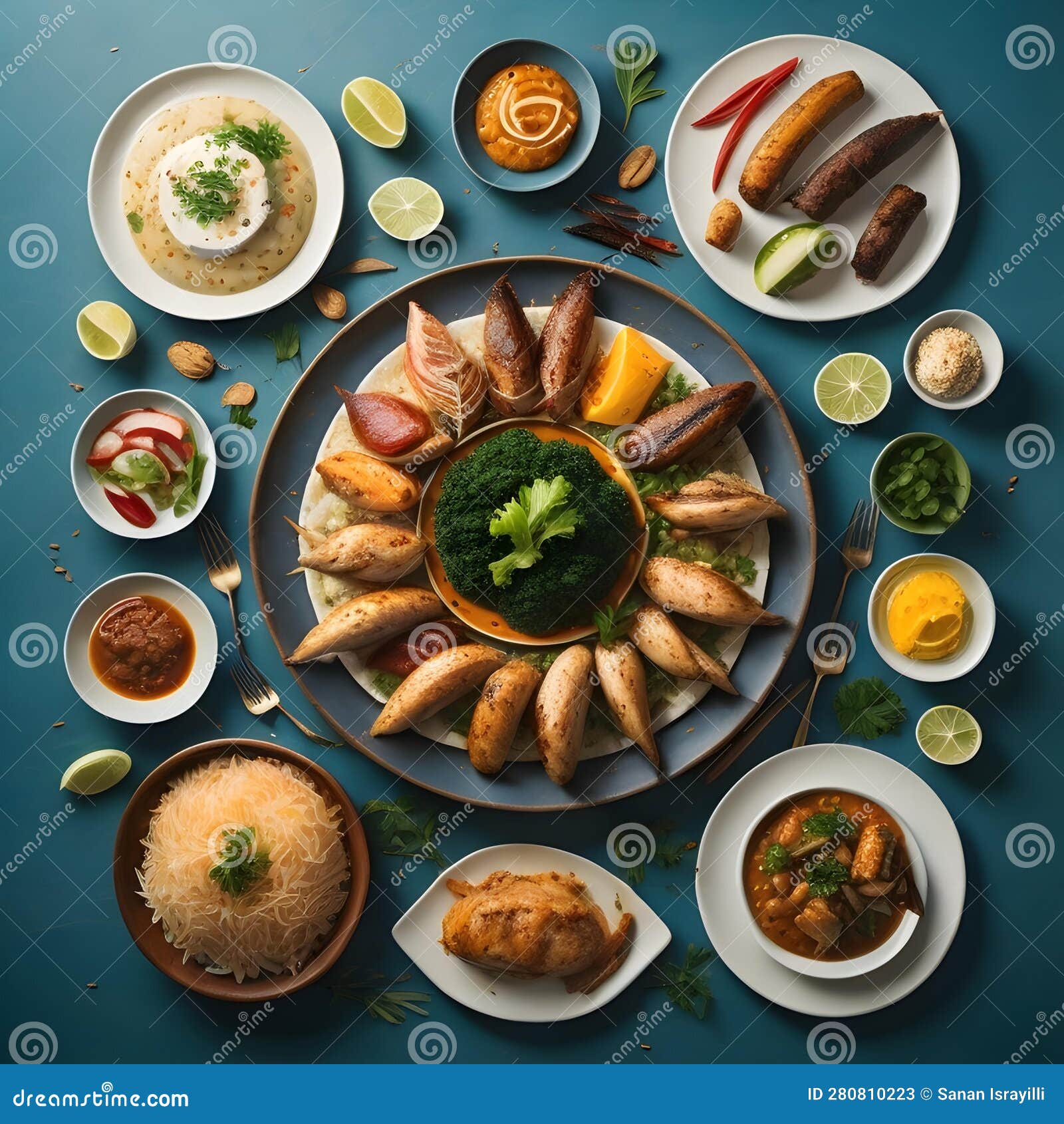 Indian Food on Blue Background. Assorted Indian Dishes, Top View Stock ...