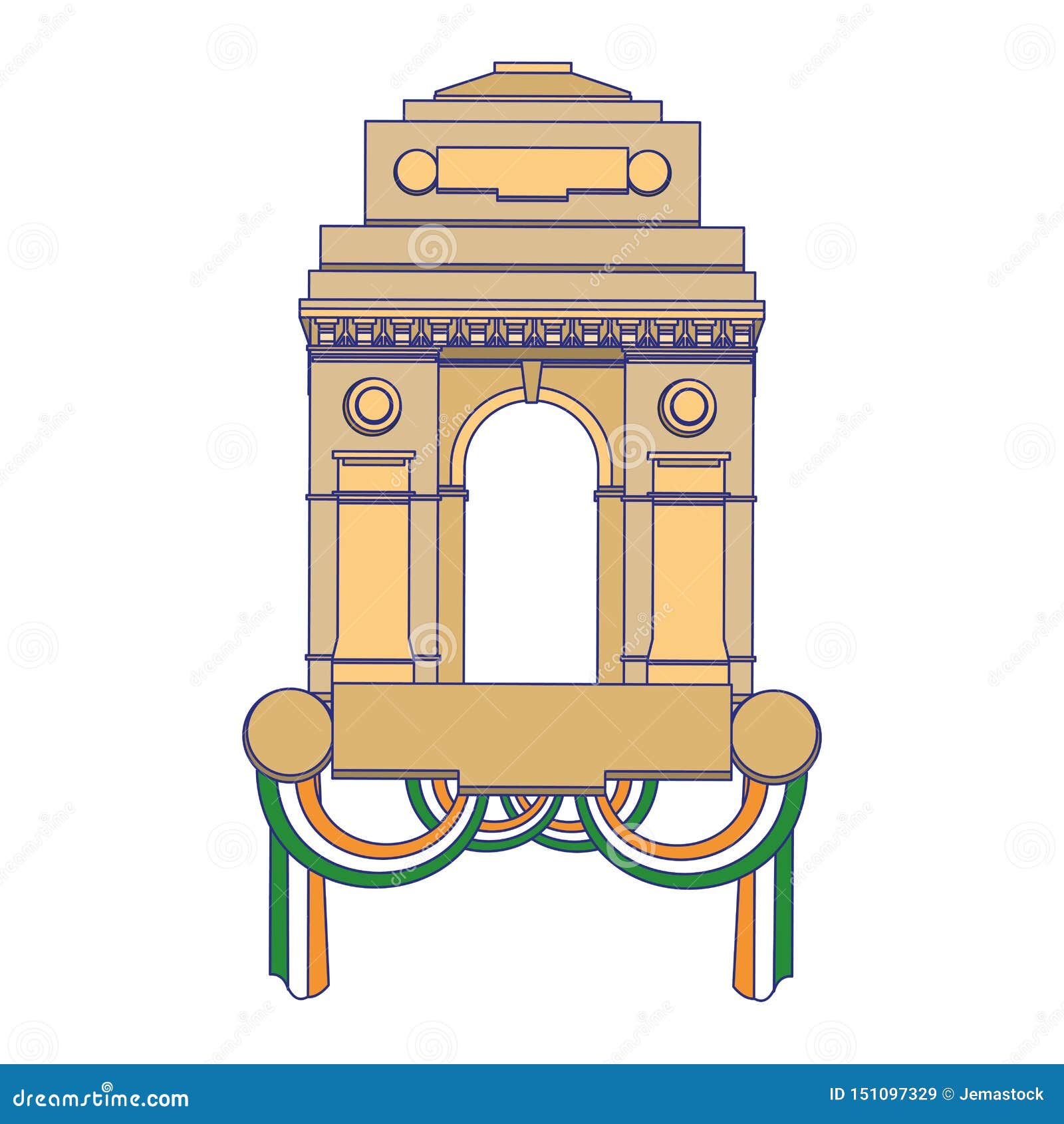 Indian Gateway Monument with Flags Blue Lines Stock Vector ...