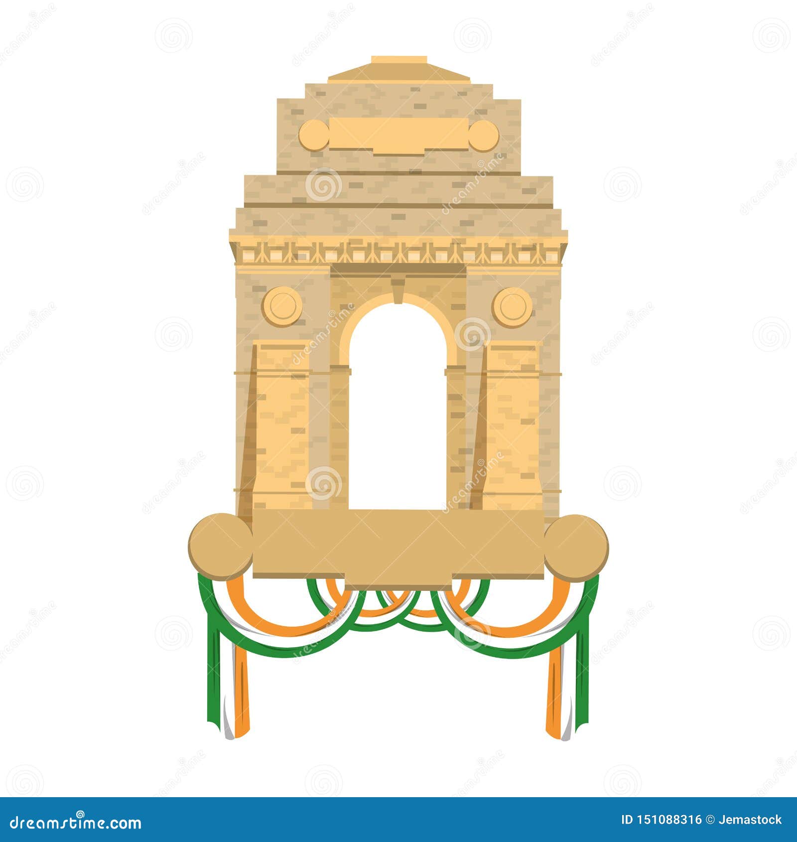 Indian Gateway Monument with Flags Stock Vector - Illustration of ...
