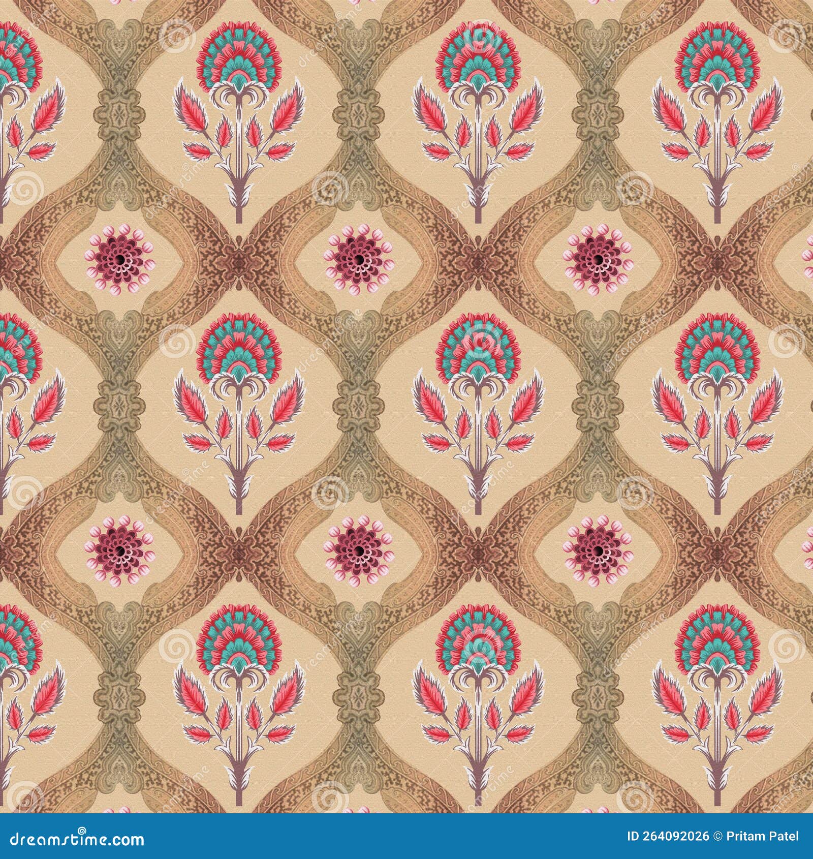 Indian Geometric Mughal Seamless Pattern Stock Illustration ...