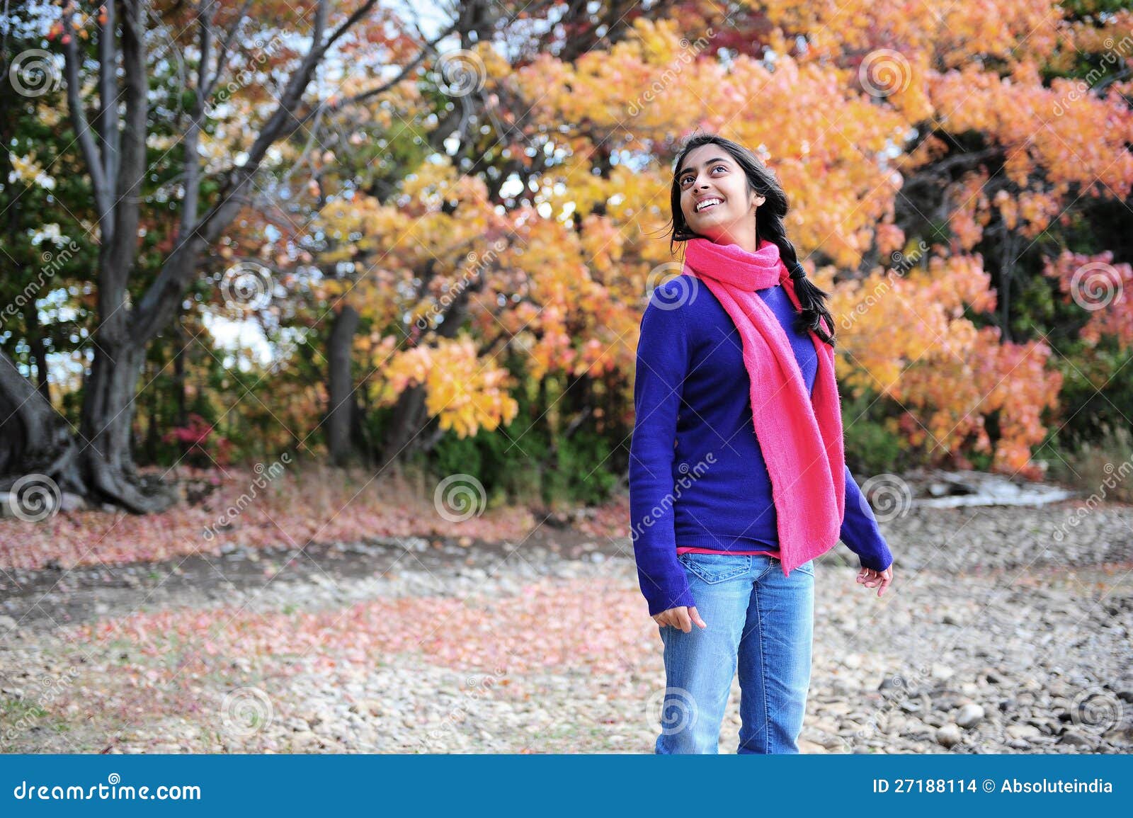 Indian Girl in Fall Season stock photo. Image of bench - 27188114