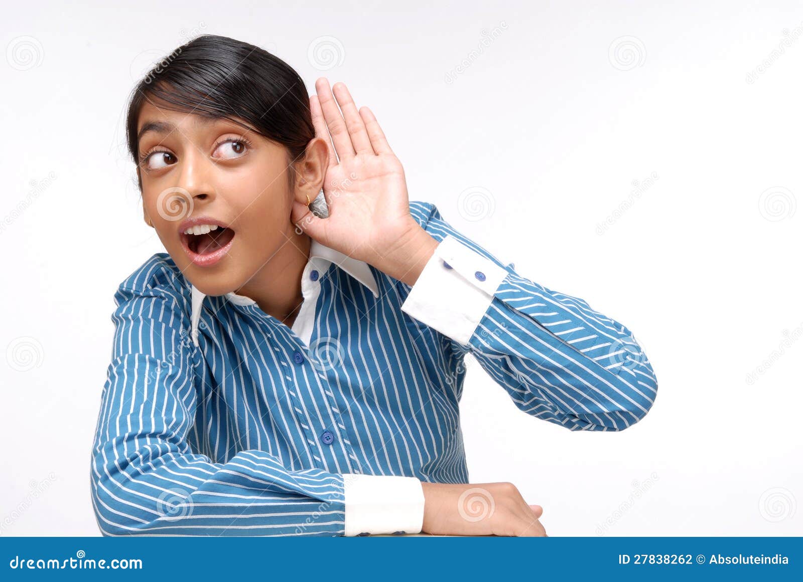 Indian Girl Holding Hand at Ear Stock Photo - Image of attractive ...