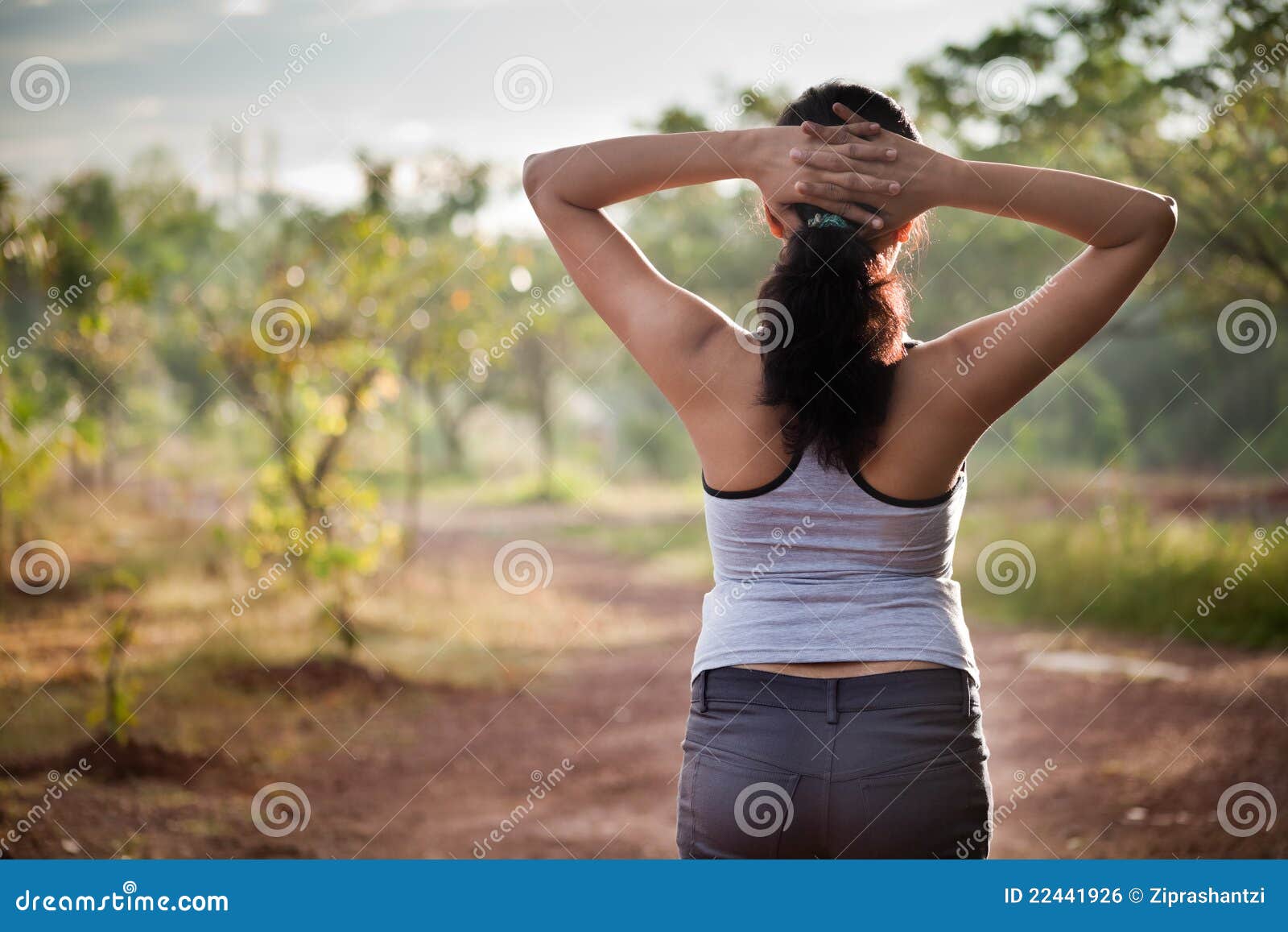 Indian Girl on Morning Exercise Stock Photo - Image of clouds, lady ...