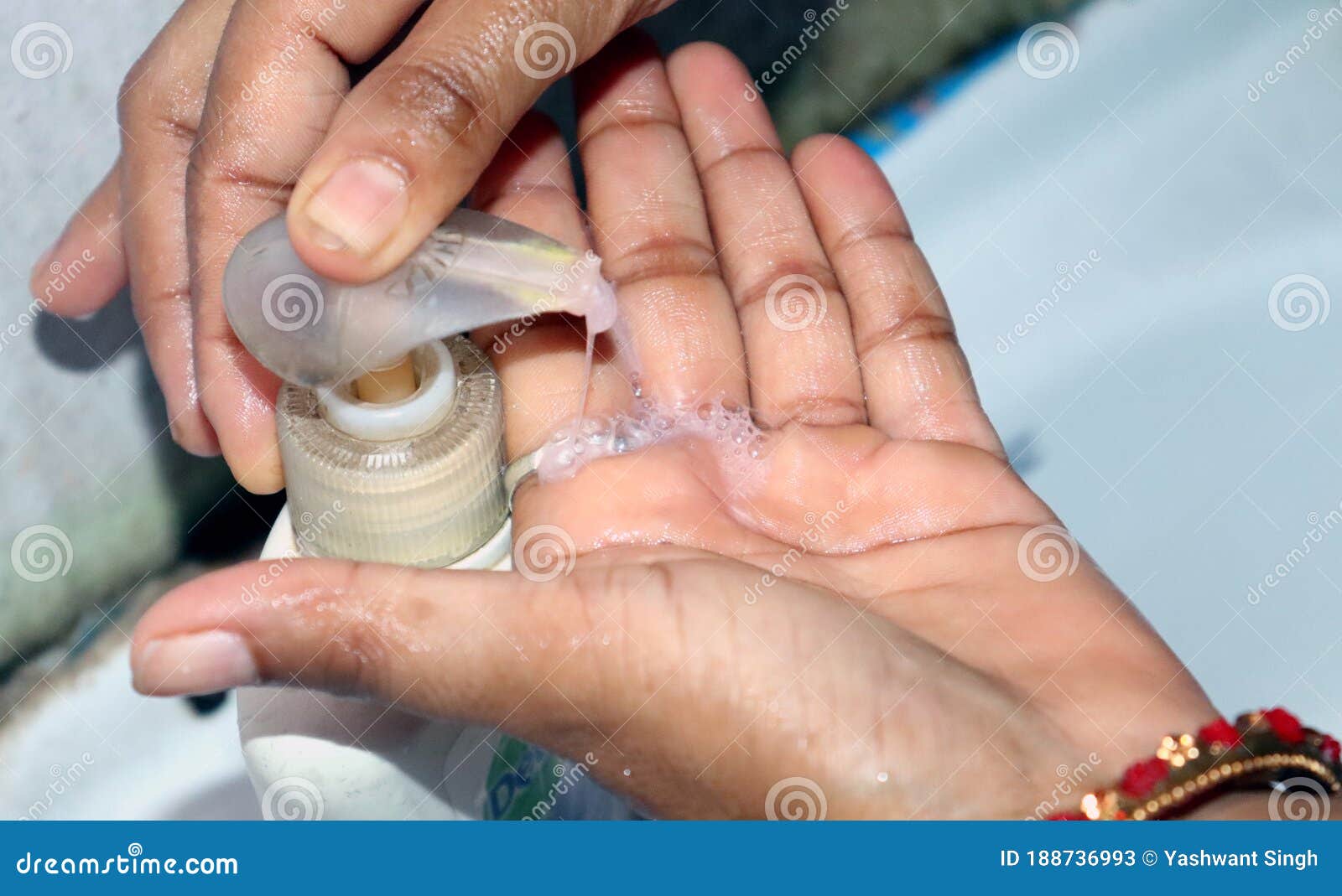 Indian Girl Using Hand Wash for Clean Her Hand Stock Image - Image of ...